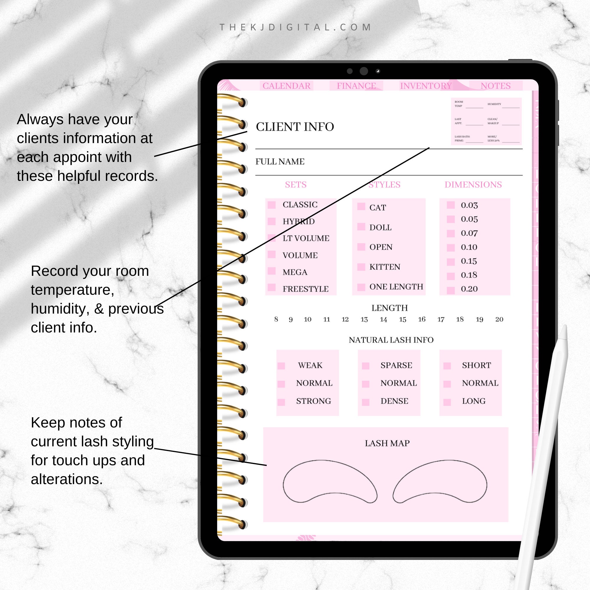 2023 Pink DIGITAL LASH TECH Planner, Client Record Book, Minimalist ...