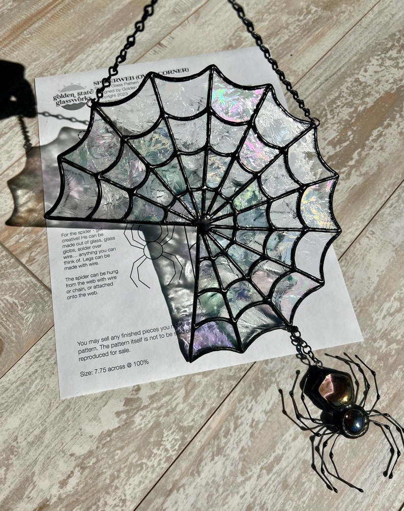 Spiderweb Stained Glass Pattern: Halloween Corner Spider Web (PDF) - Etsy