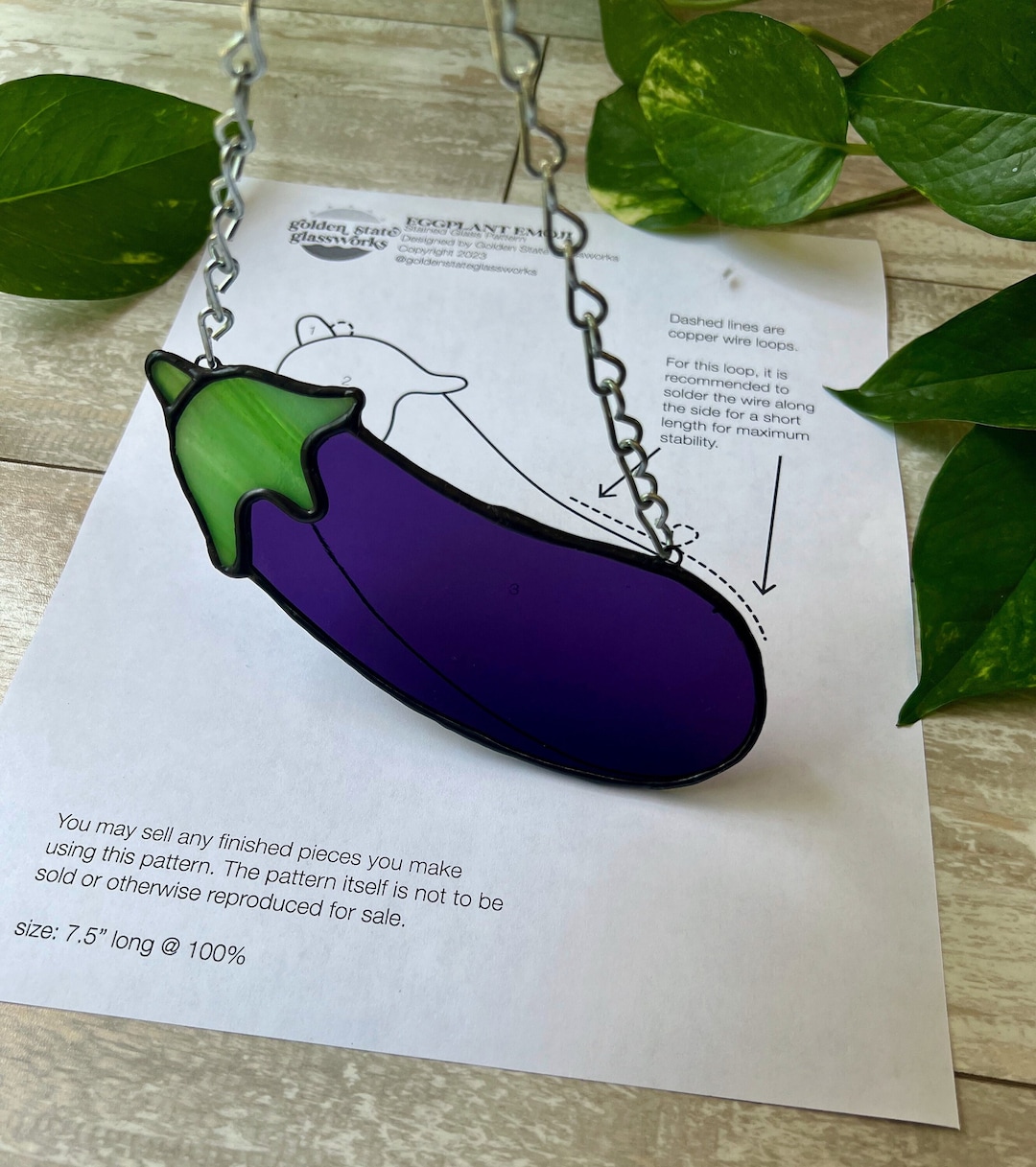 Eggplant Emoji Stained Glass Pattern • Stained Glass Patterns • Stained Glass Suncatcher ...