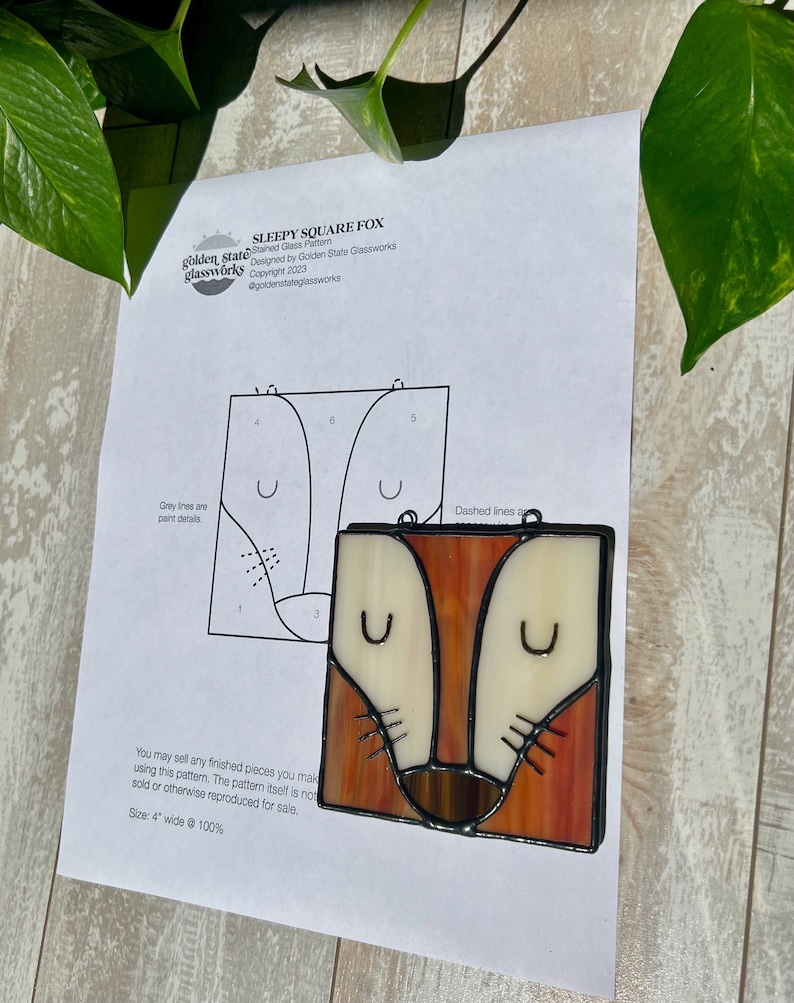 Sleepy Square Fox Stained Glass Pattern Stained Glass - Etsy