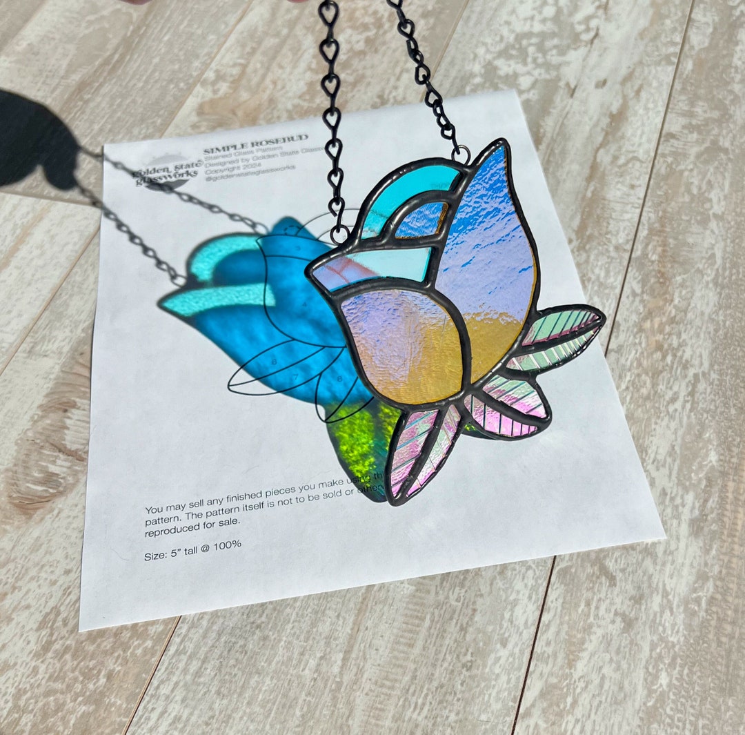 Simple Rosebud Stained Glass Pattern • Stained Glass Patterns • Rose ...