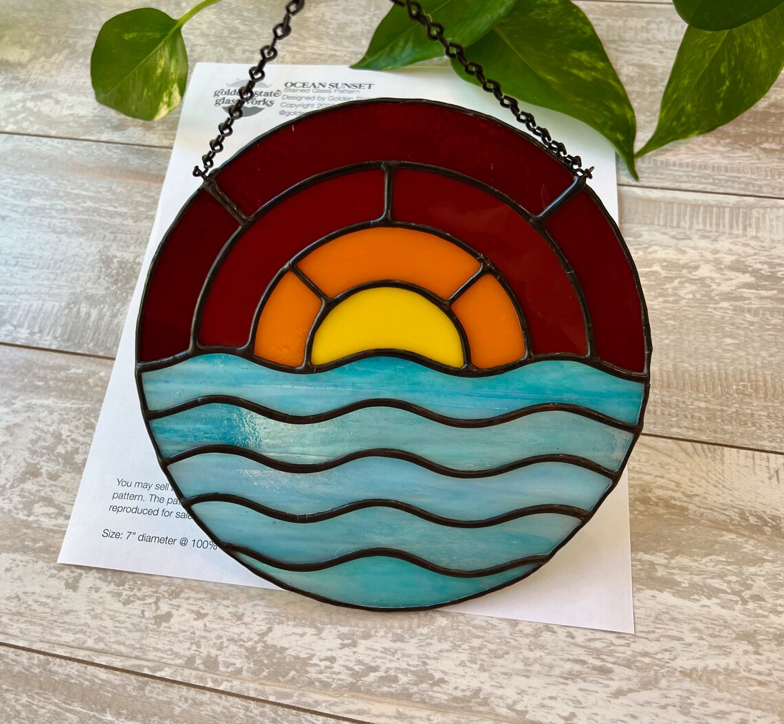 Ocean Sunset Stained Glass Pattern Stained Glass Patterns Stained Glass ...
