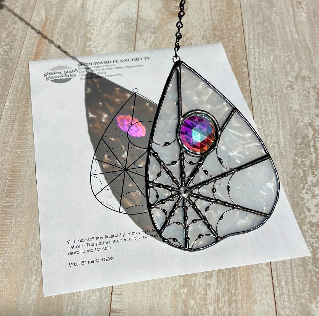 Spider Web Planchette Stained Glass Pattern: Witchy Halloween Decor ...