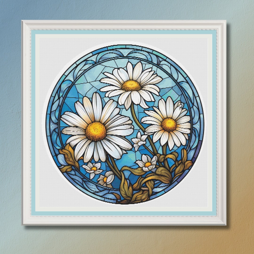 Stained Glass Floral Cross Stitch Pattern Printable DIY Embroidery ...