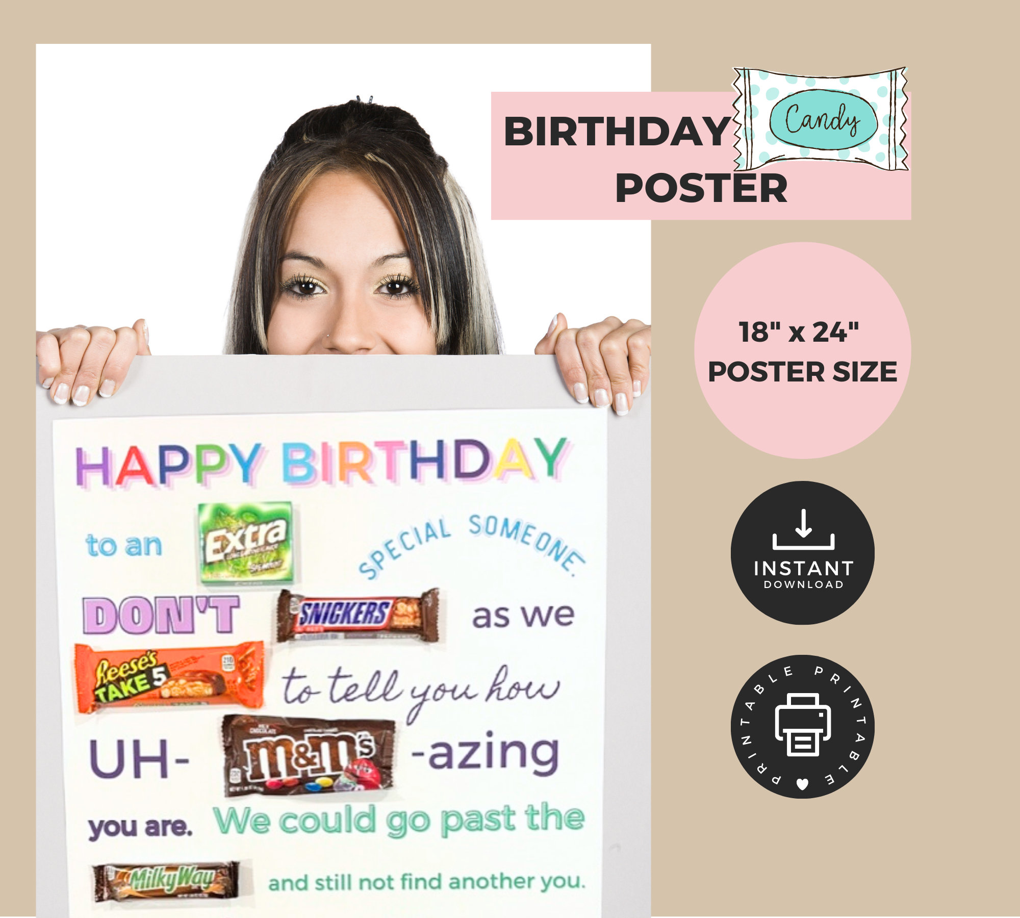 Happy Birthday PRINTABLE Candy Poster Fun Candy Birthday Gift - Etsy Canada