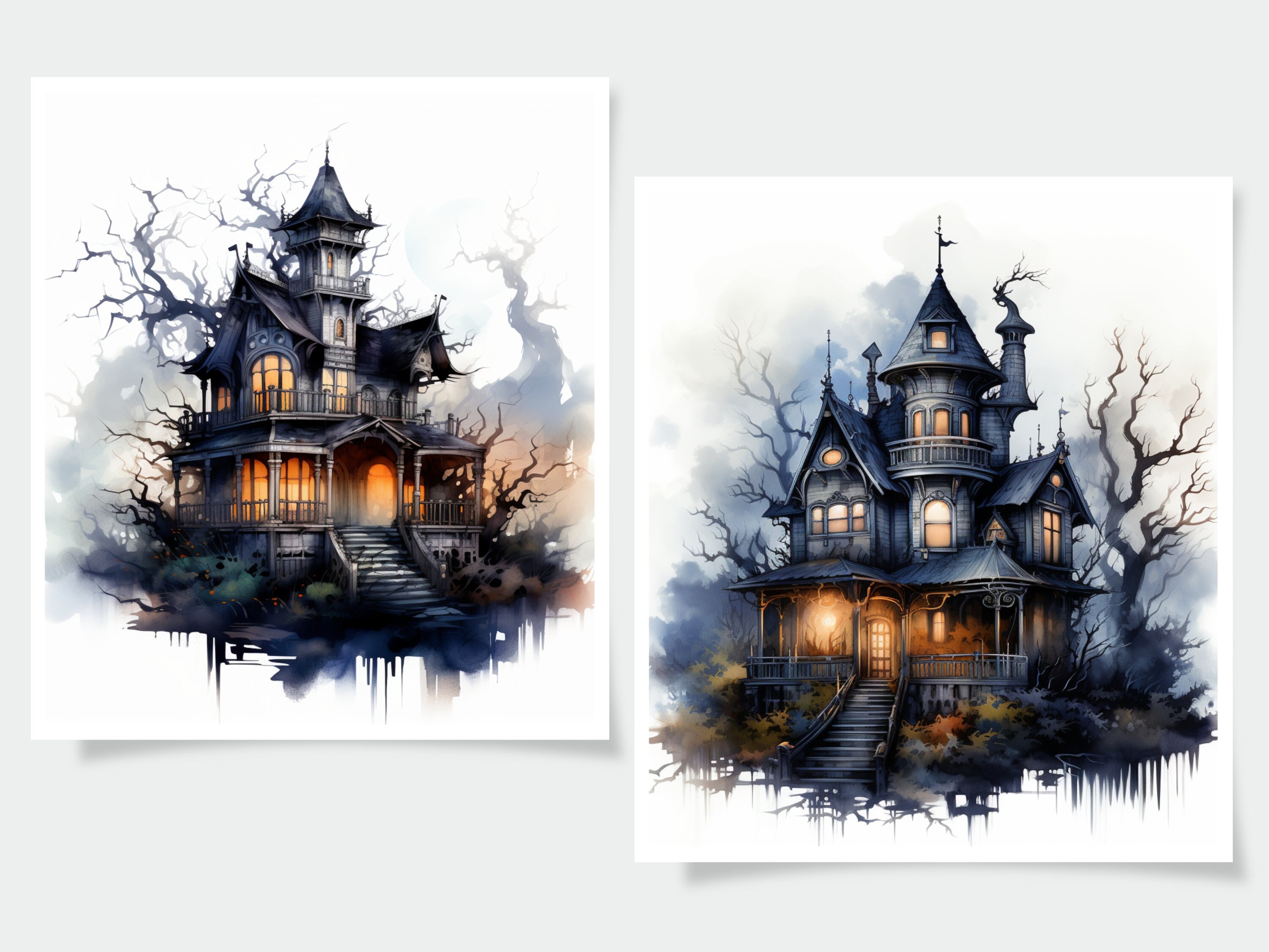 Watercolor Haunted House Clipart Spooky Season Halloween Aesthetics ...