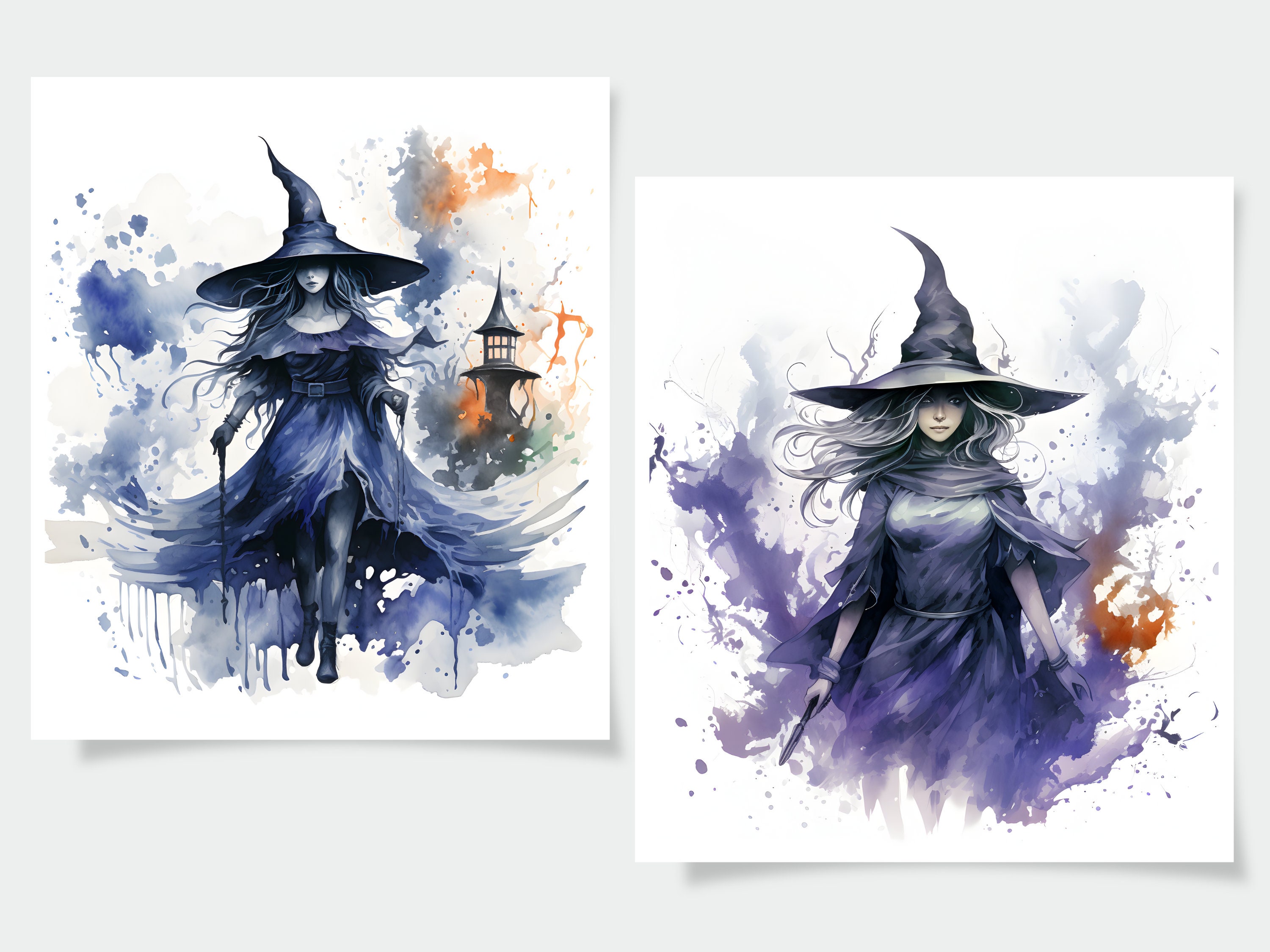 Watercolor Witch Clipart Smoky Shadow Dark Fantasy Witchy Aesthetics ...
