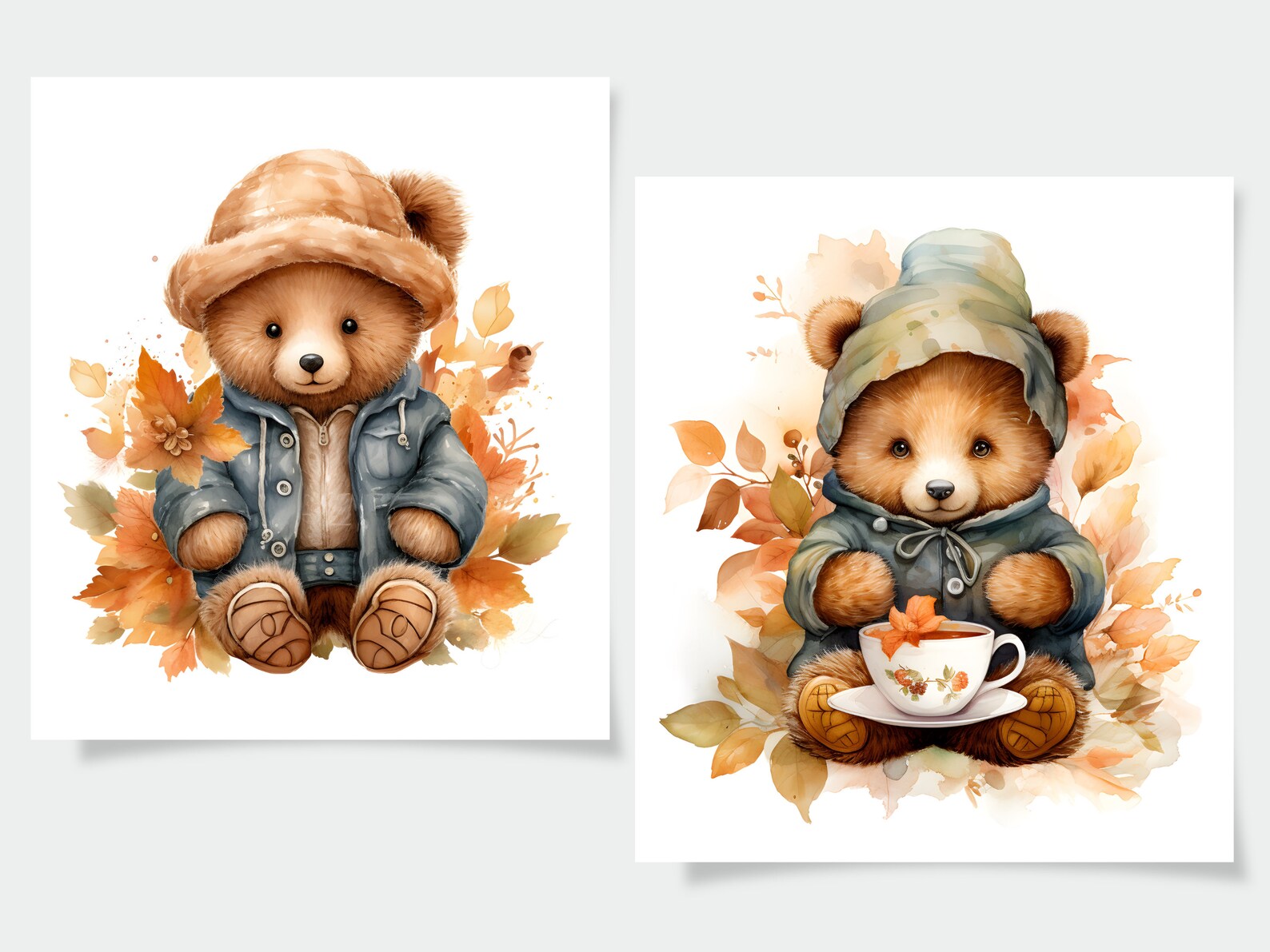 Autumn Teddy Bear Clipart Fall Teddy Cozy Sweater Hat Tea Cup Cute ...