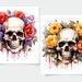 Watercolor Floral Skull Clipart Bundle Set Flower Skull Rose Fantasy ...