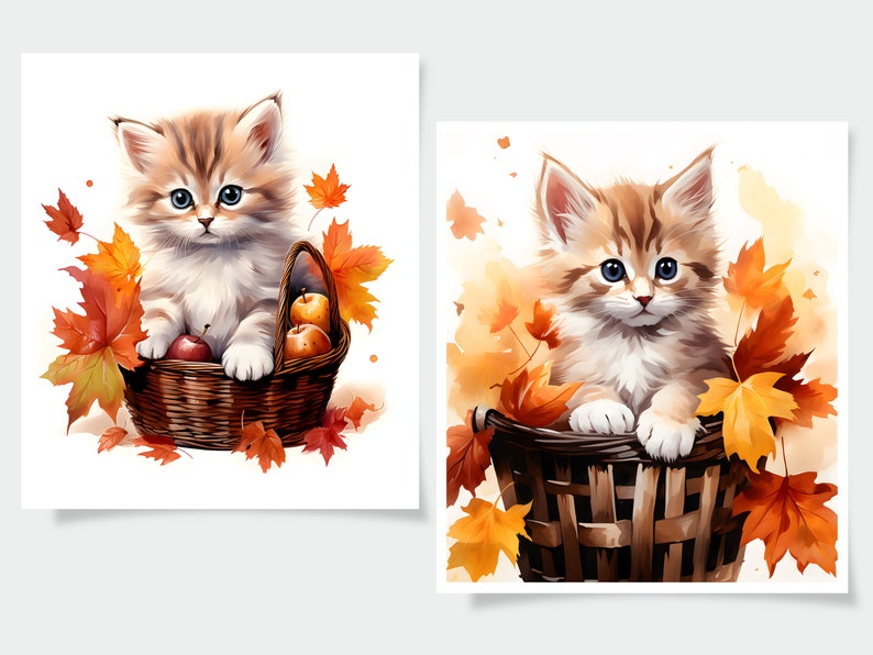 Kitten in Fall Basket Clipart Autumn Kitten Cute Cat - Etsy