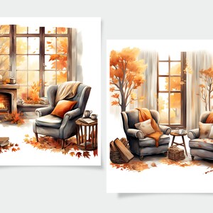 Autumn Reading Nook Clipart Fall Window View Cozy Fireplace Books Home ...