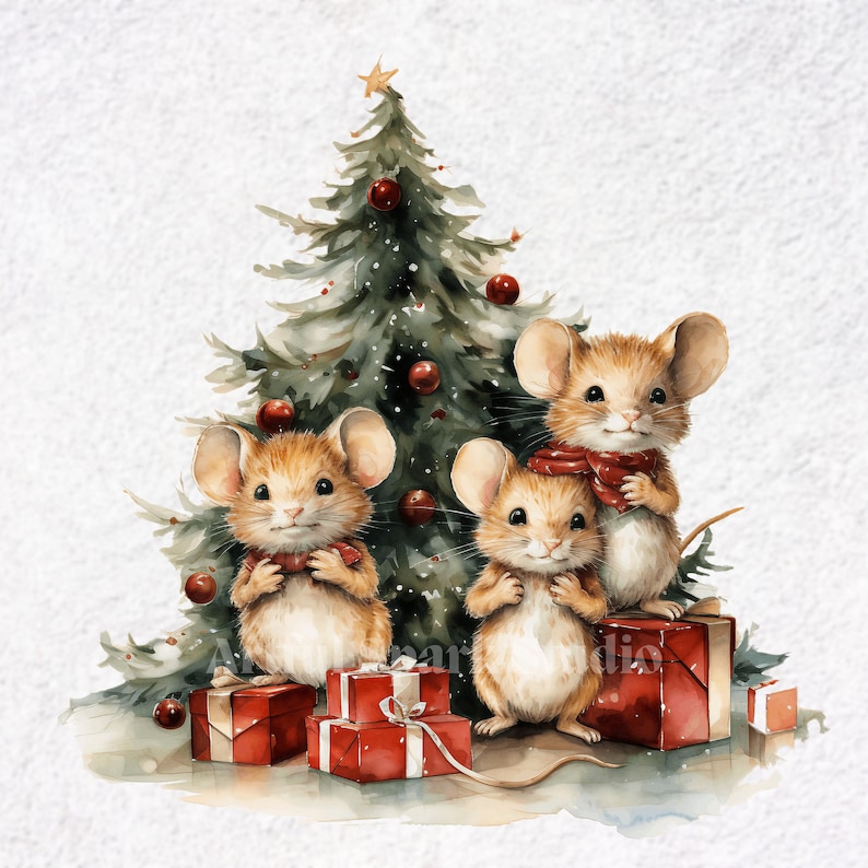 Christmas Mice Clipart PNG Graphic Cute Playful Mice Christmas Tree ...