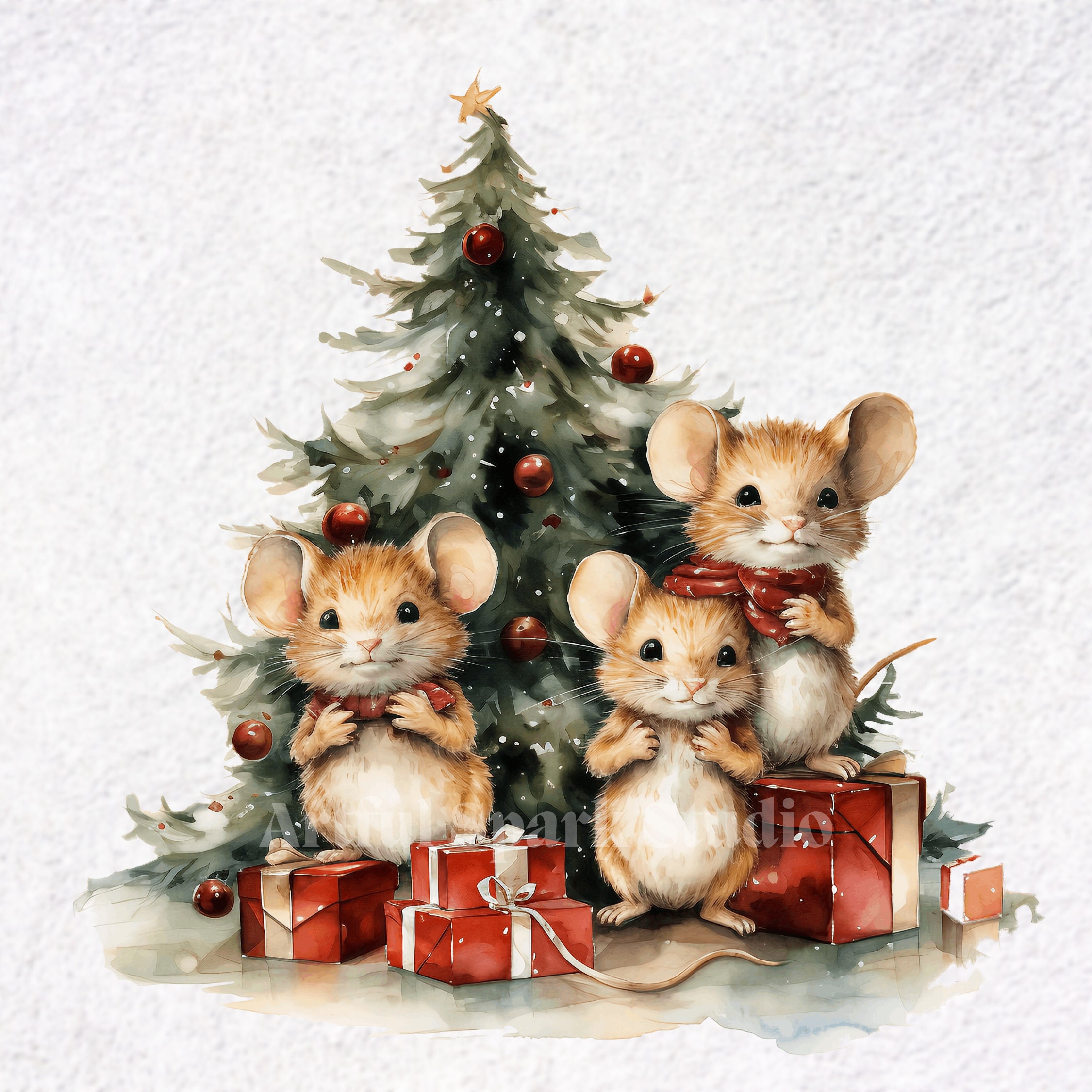 Christmas Mice Clipart PNG Graphic Cute Playful Mice Christmas Tree ...