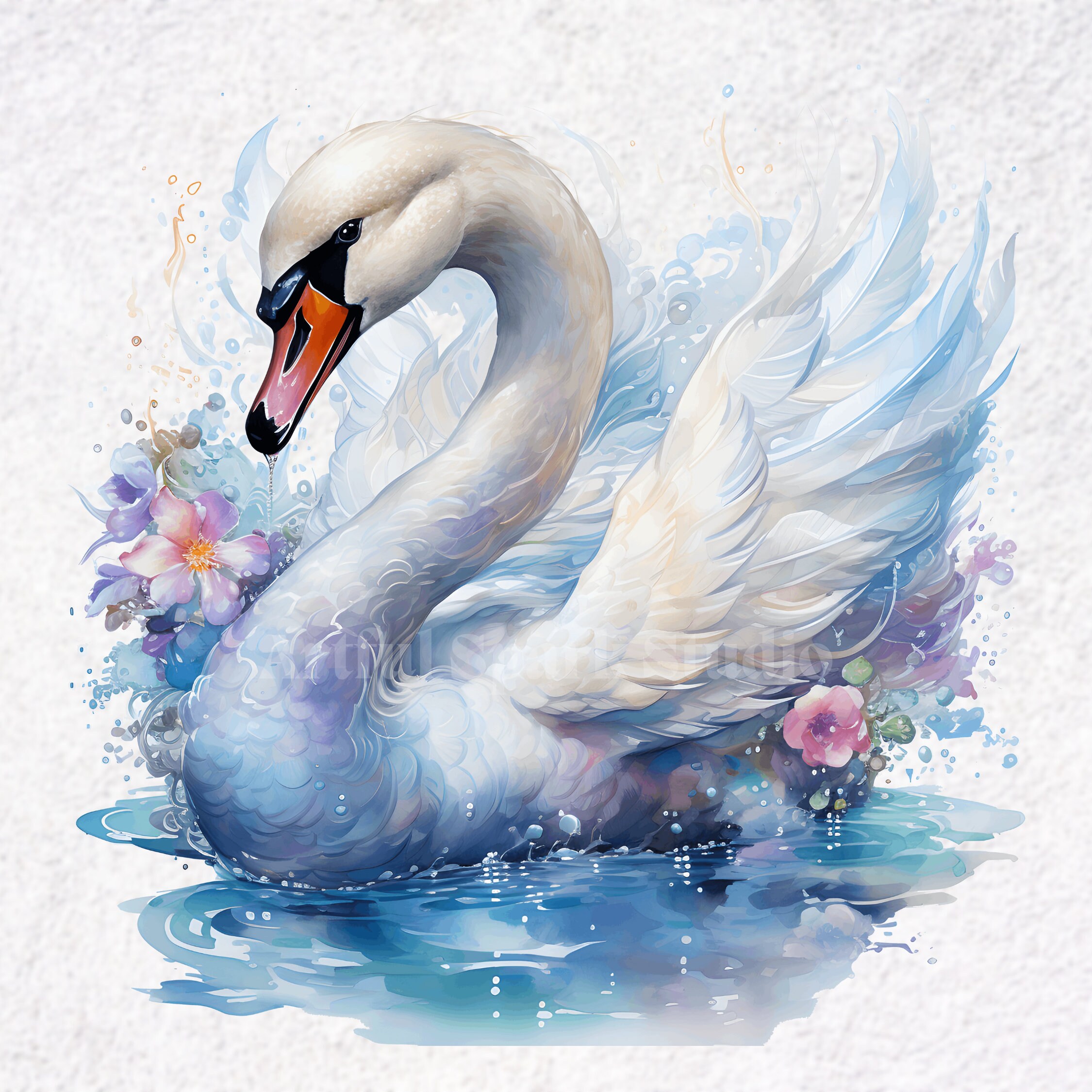 Watercolor Swan Clipart PNG Enchanting Dreamy Beautiful Swan Flower ...