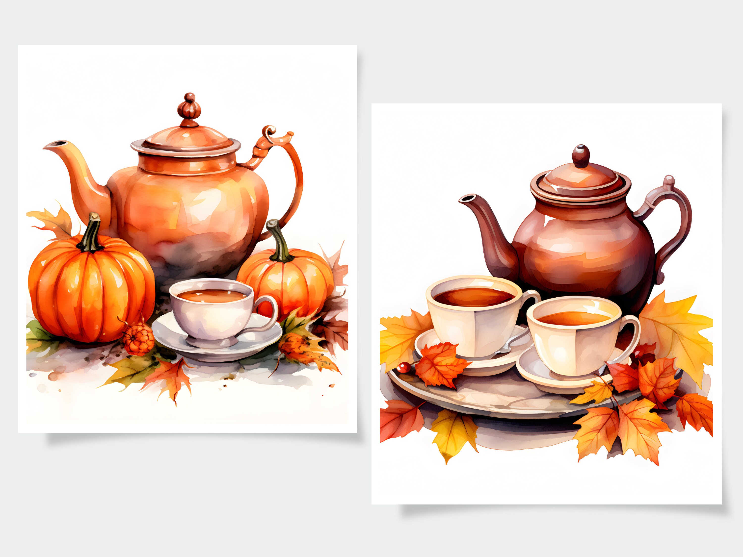 Autumn Tea Clipart Fall Cozy Tea Pot Cup Thanksgiving Tea Party ...