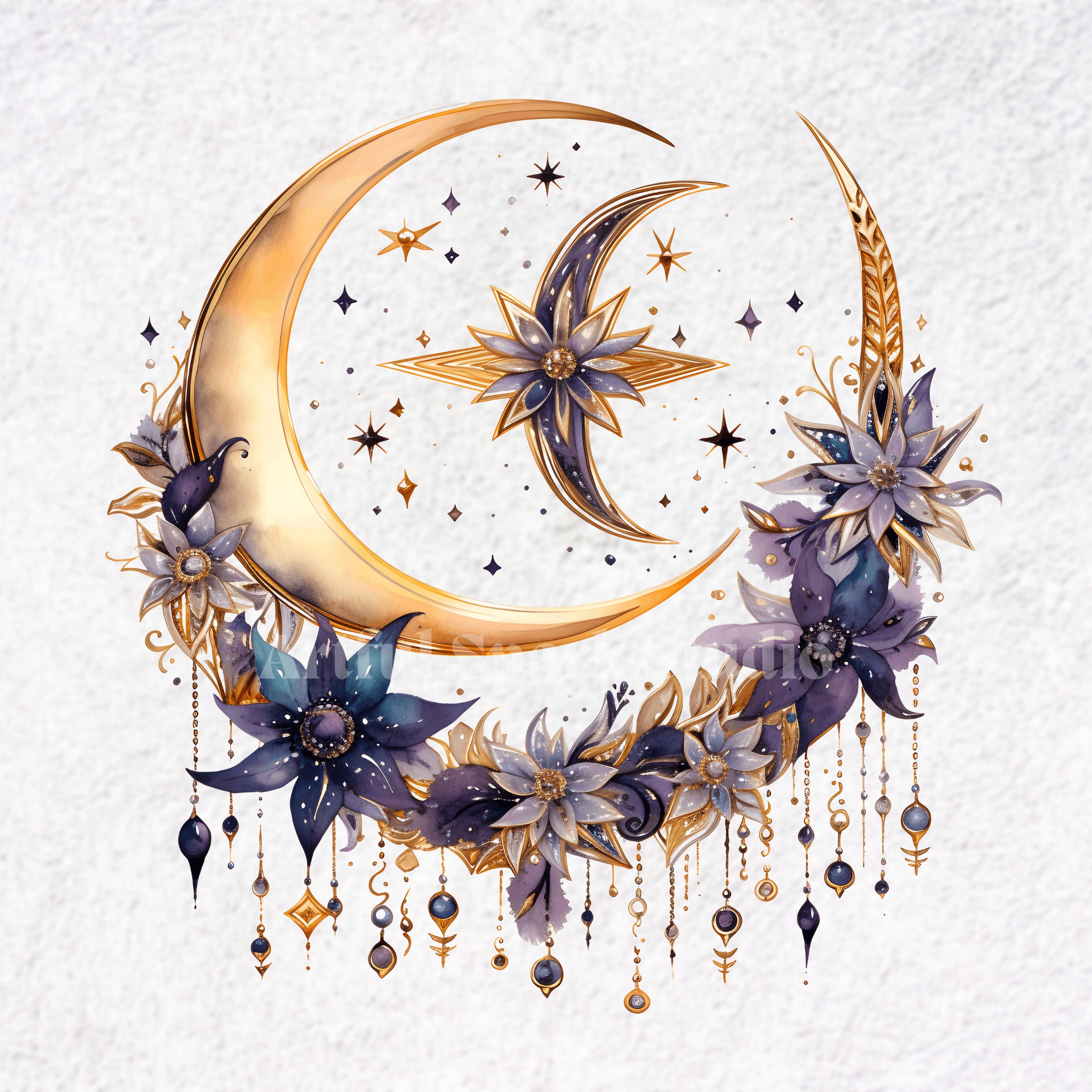 Floral Celestial Dreamcatcher Clipart PNG Purple Gold Mystic Aesthetics ...