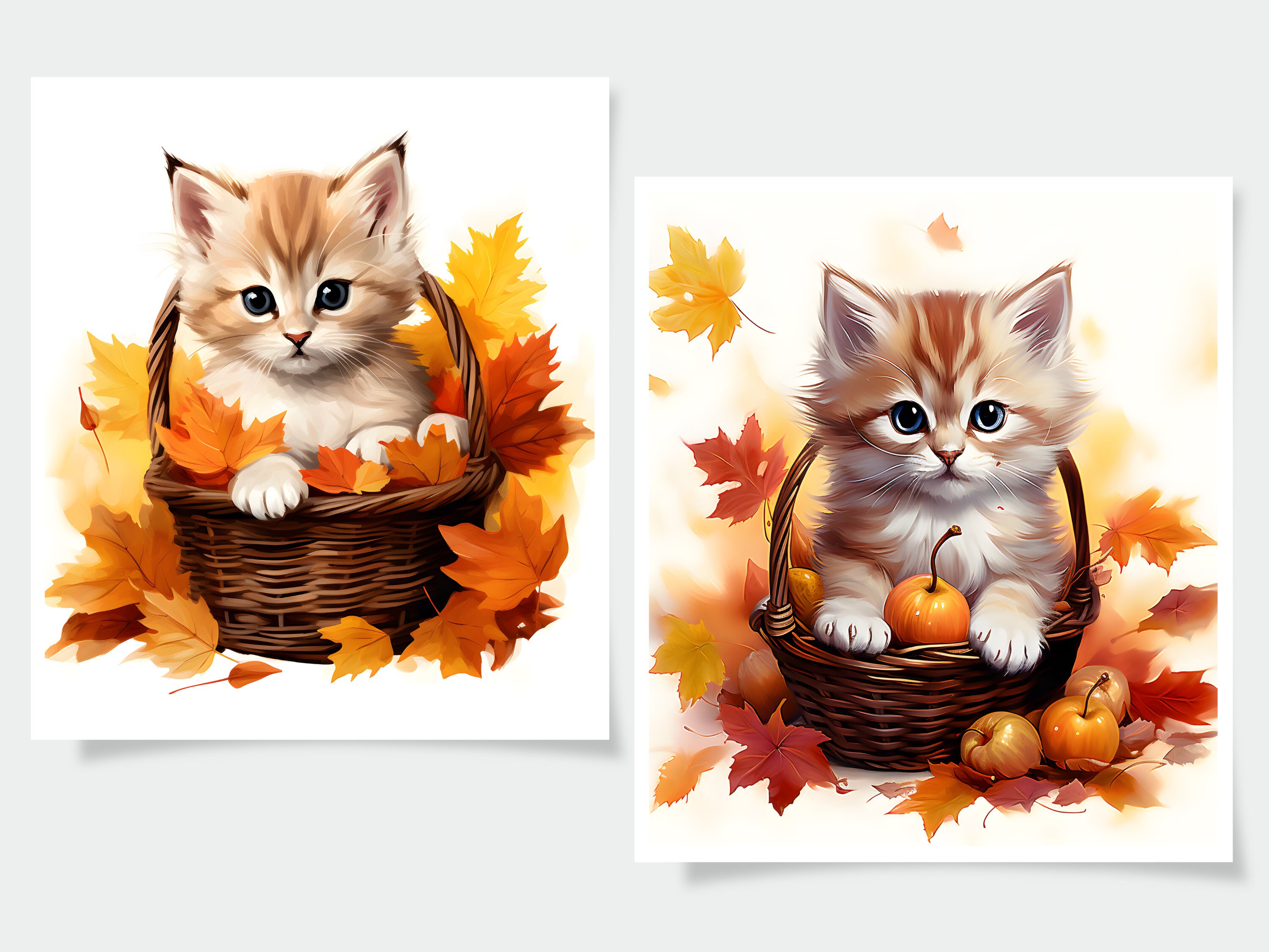 Kitten in Fall Basket Clipart Autumn Kitten Cute Cat - Etsy