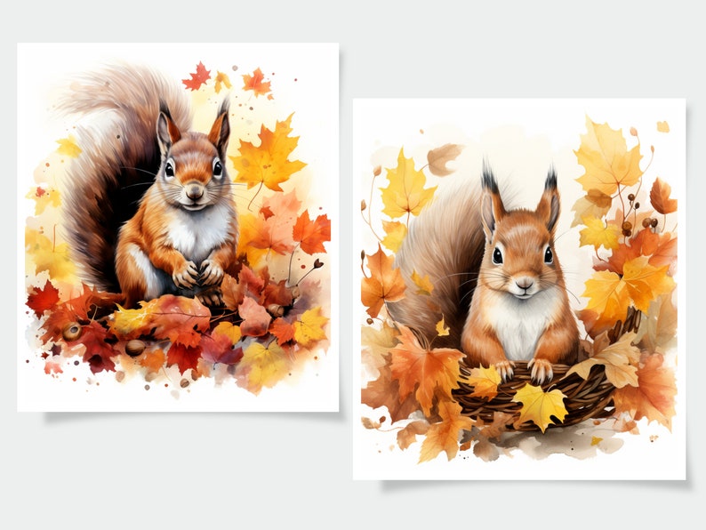 Watercolor Fall Squirrel Clipart - 14 Jpgs Autumn Leaves Cute Woodland ...