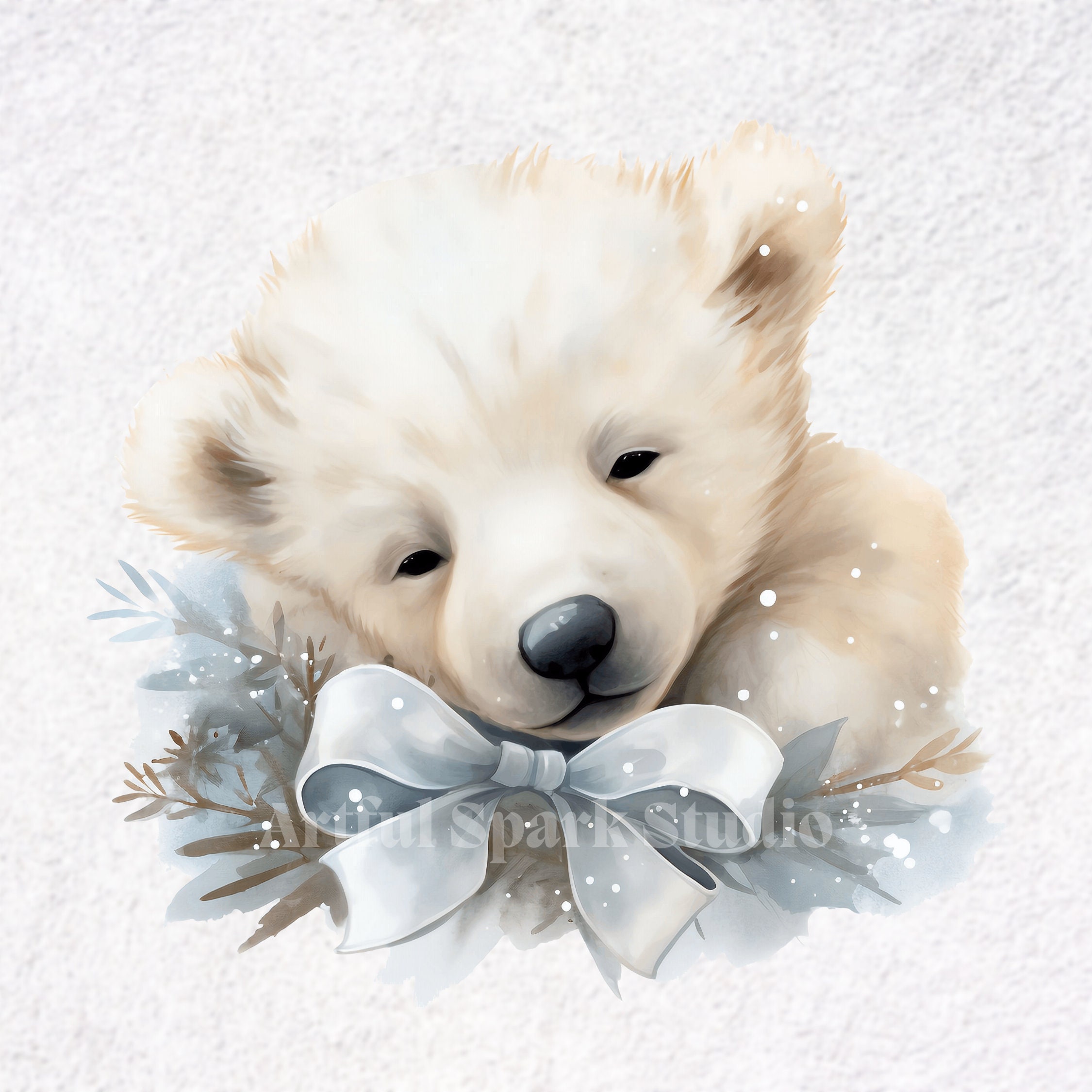 Christmas Sleeping Polar Bear Cub Clipart PNG Nursery Cute Bear Blue ...