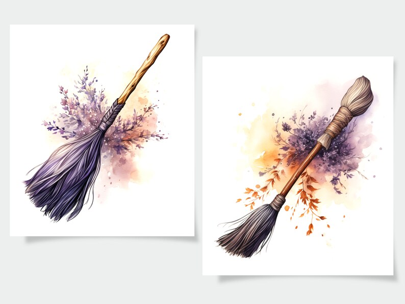 Watercolor Magic Broom Halloween Clipart Spooky Season Witch Mystic ...