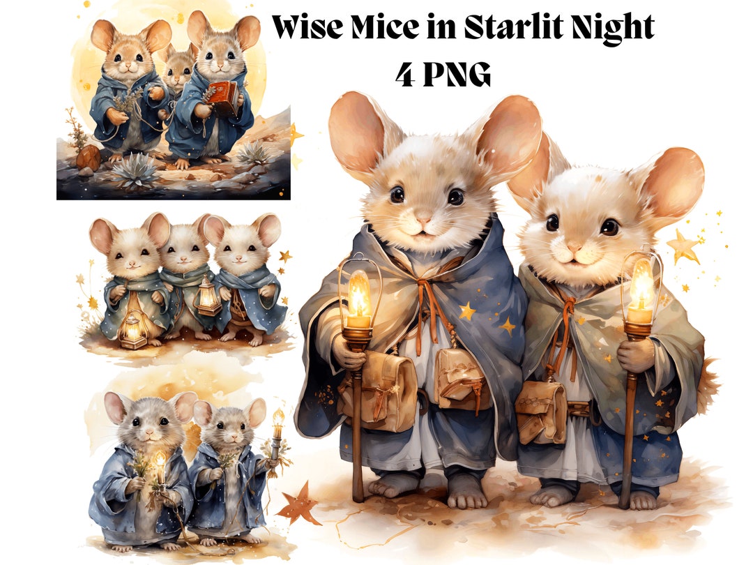 Wise Mice Clipart PNG Mice in Robes Starry Night Light Cute Mouse ...