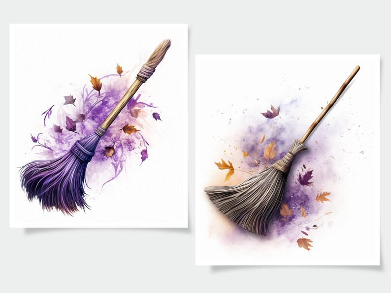 Watercolor Magic Broom Halloween Clipart Spooky Season Witch Mystic ...