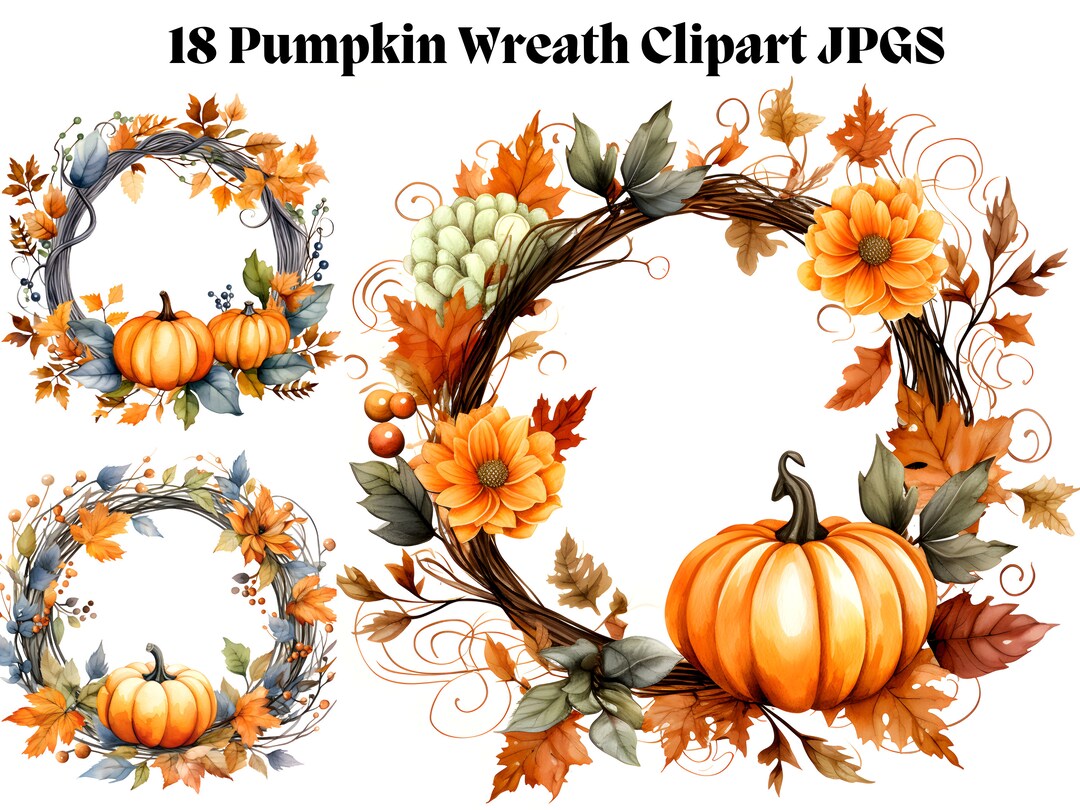 Pumpkin Wreath Clipart Autumn Leaves Fall New Boho Aesthetics ...