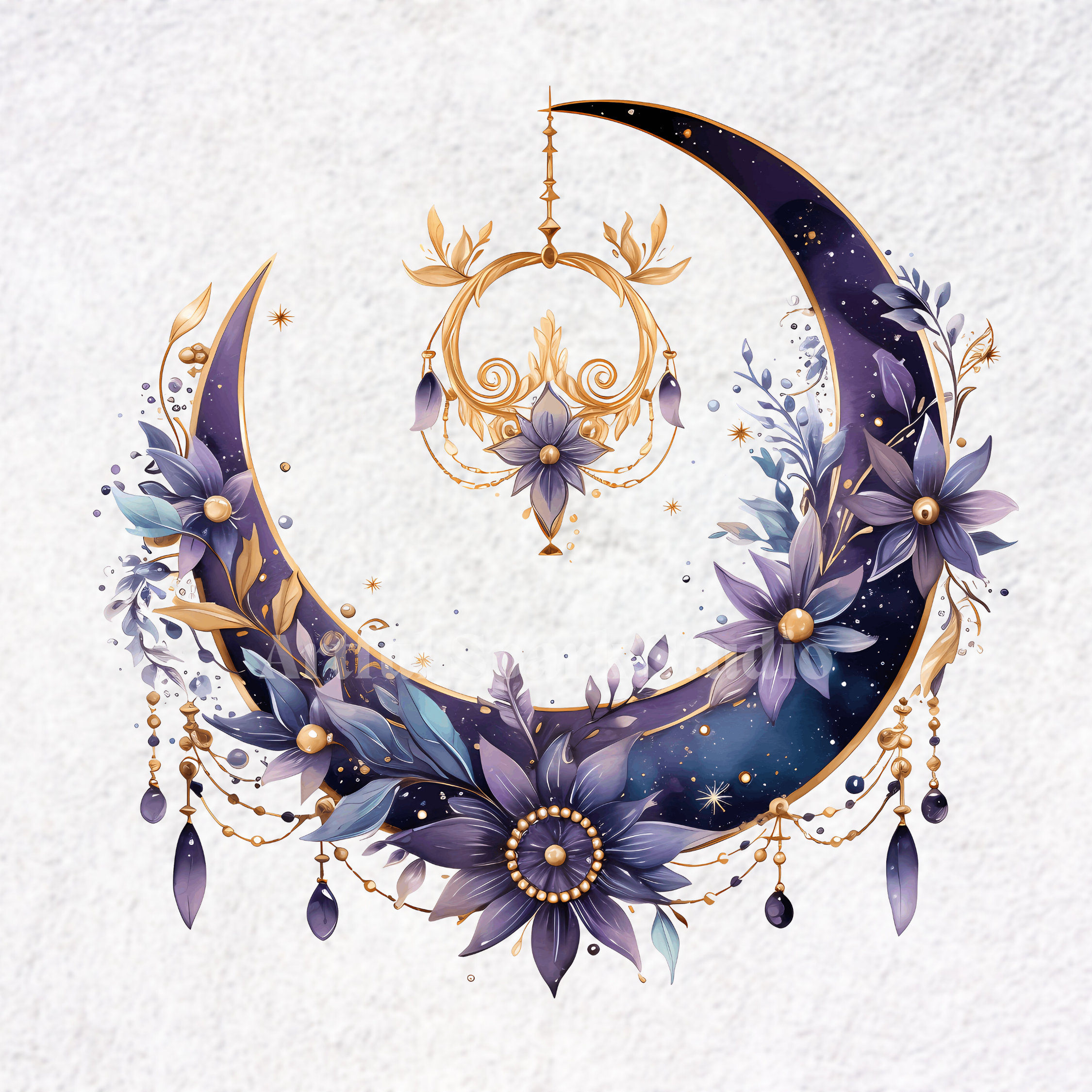 Floral Celestial Dreamcatcher Clipart PNG Purple Gold Mystic Aesthetics ...
