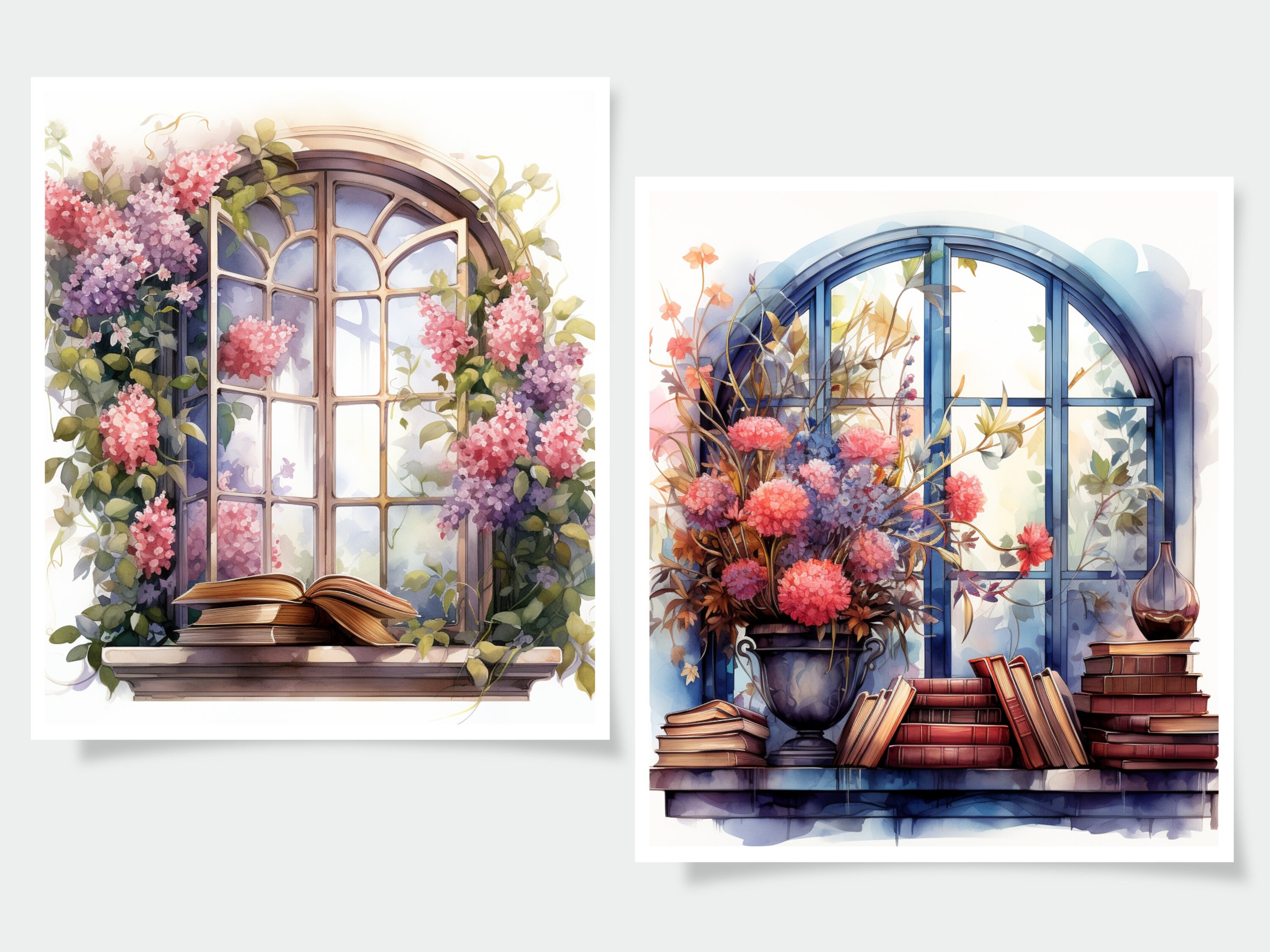 Floral Window and Books Clipart 14 Jpgs Watercolor Window Clipart Cute ...