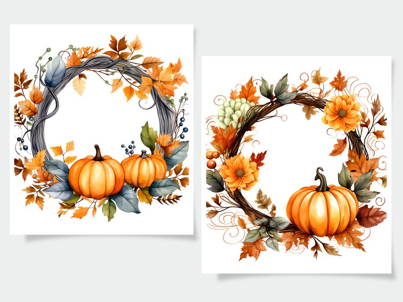 Pumpkin Wreath Clipart Autumn Leaves Fall New Boho Aesthetics ...