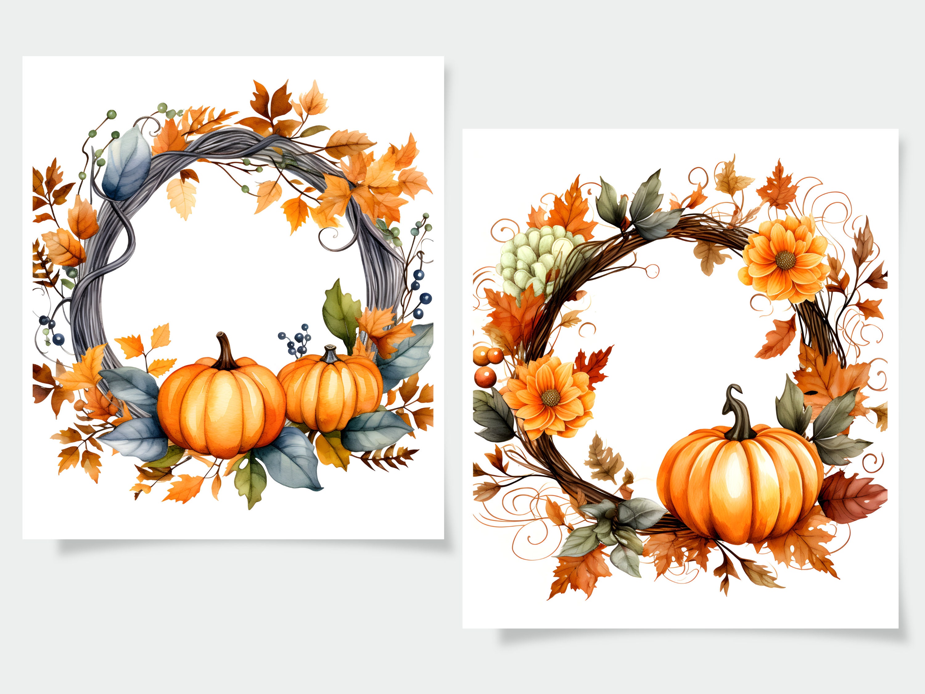 Pumpkin Wreath Clipart Autumn Leaves Fall New Boho Aesthetics ...