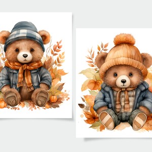 Autumn Teddy Bear Clipart Fall Teddy Cozy Sweater Hat Tea Cup Cute ...