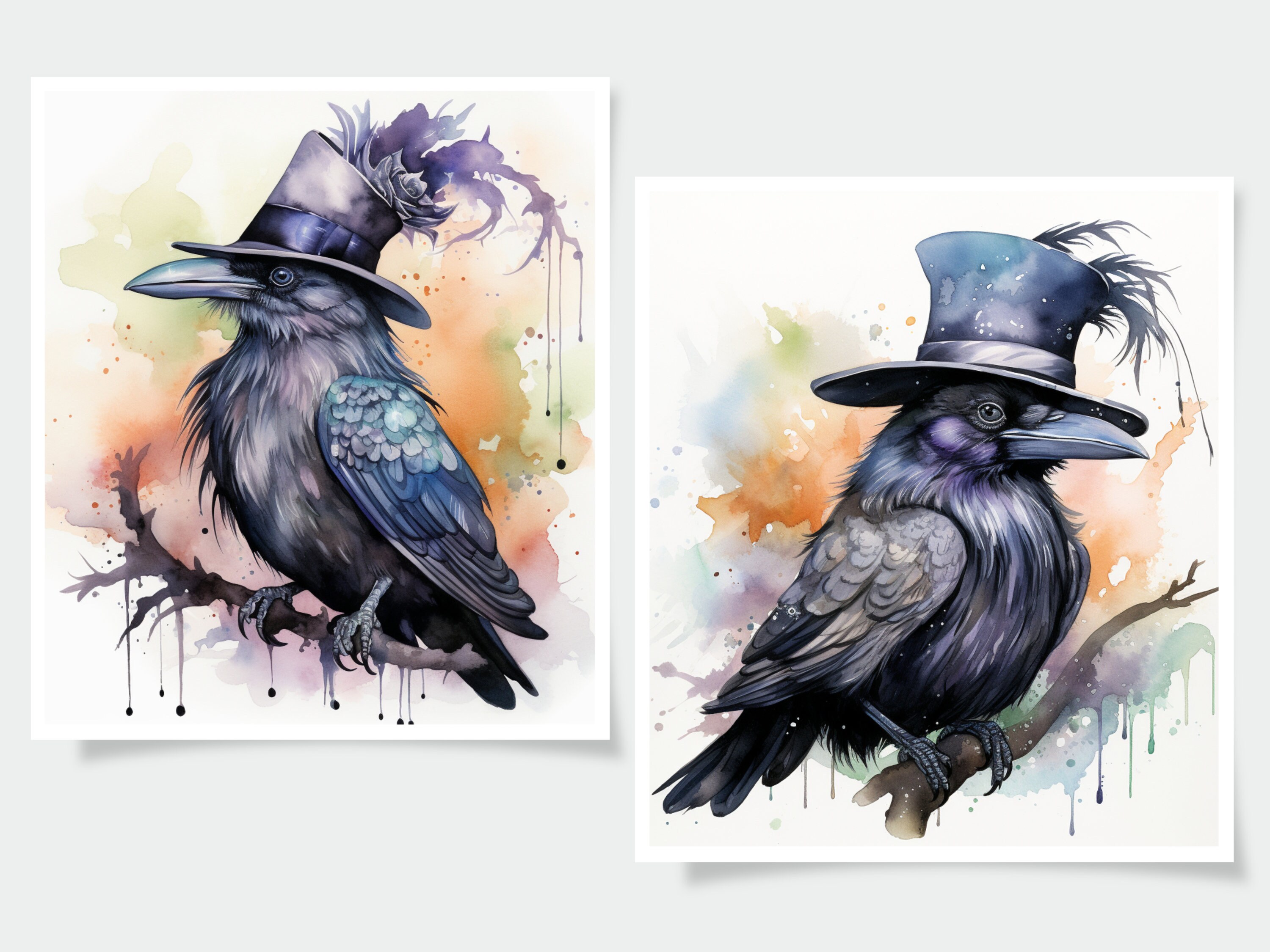 Watercolor Black Magical Crow Clipart Halloween Mysterious Crow Mystic ...