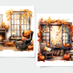 Autumn Reading Nook Clipart Fall Window View Cozy Fireplace Books Home ...