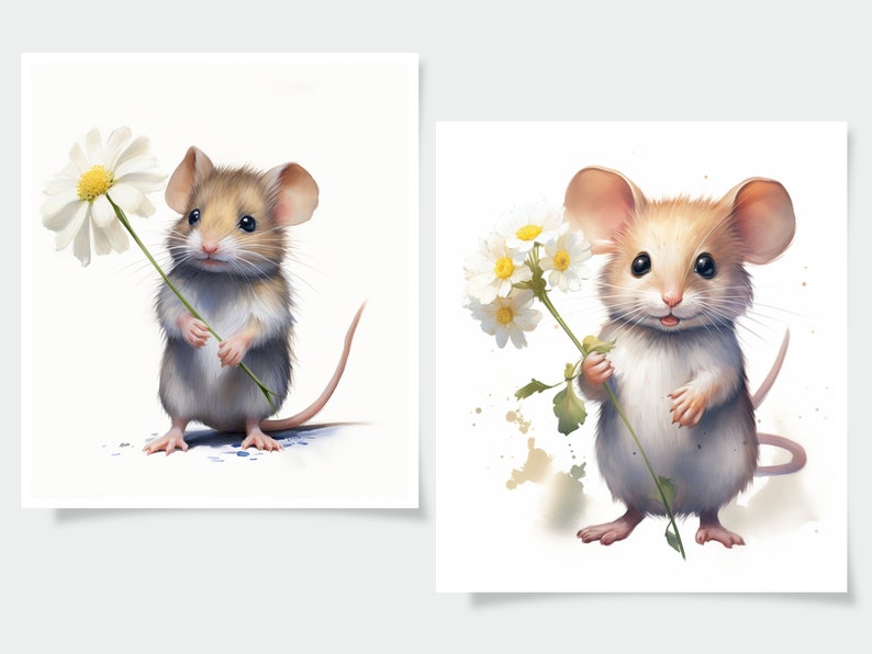 Cute Mouse and Flower Clipart - 14 High Quality Jpgs - Journal Book ...