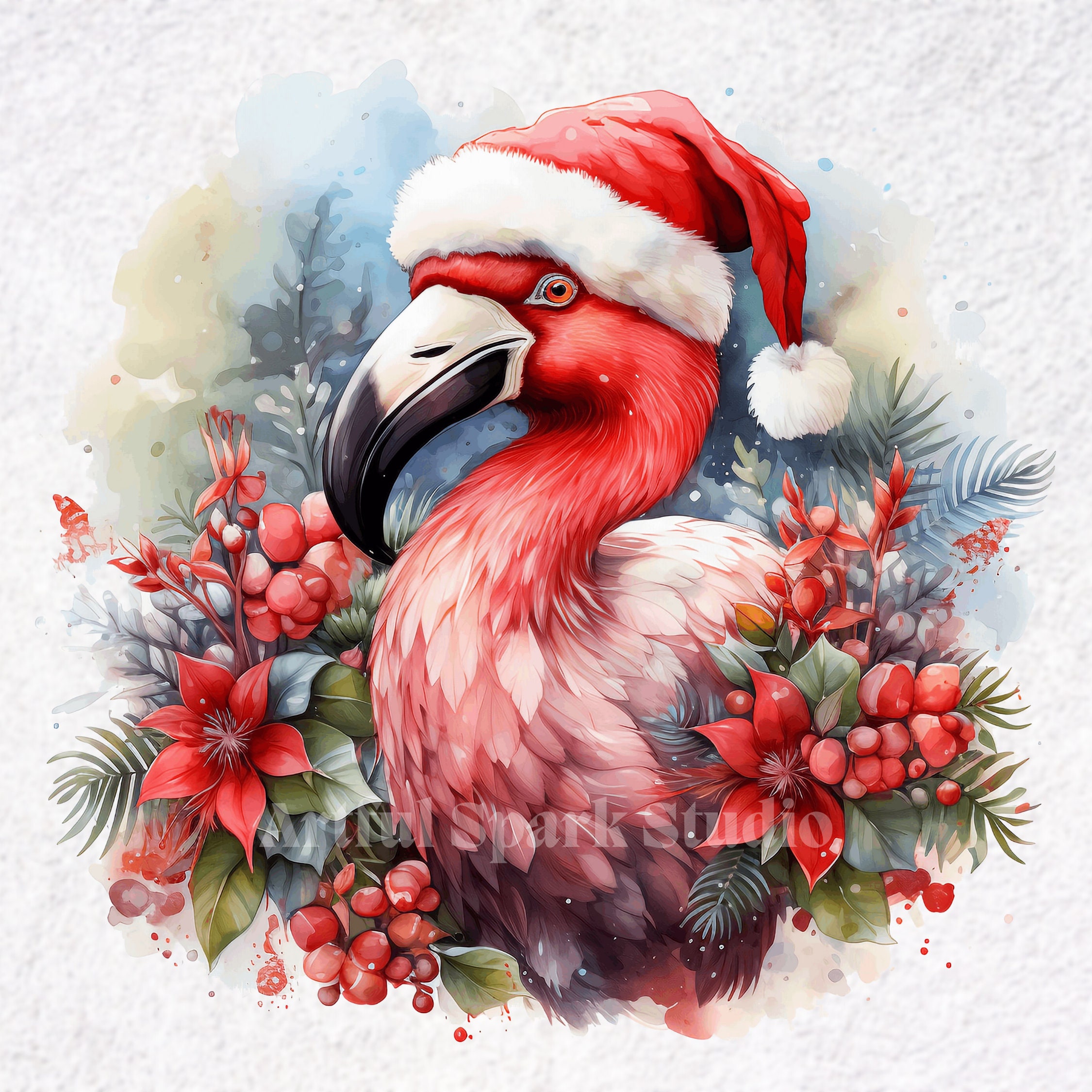 Flamingo Christmas Clipart PNG Flamingo in Santa Hat Festive Bird ...
