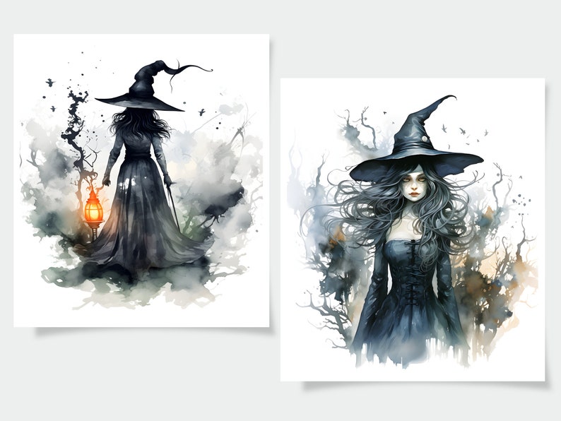 Watercolor Witch Clipart Smoky Shadow Dark Fantasy Witchy Aesthetics ...