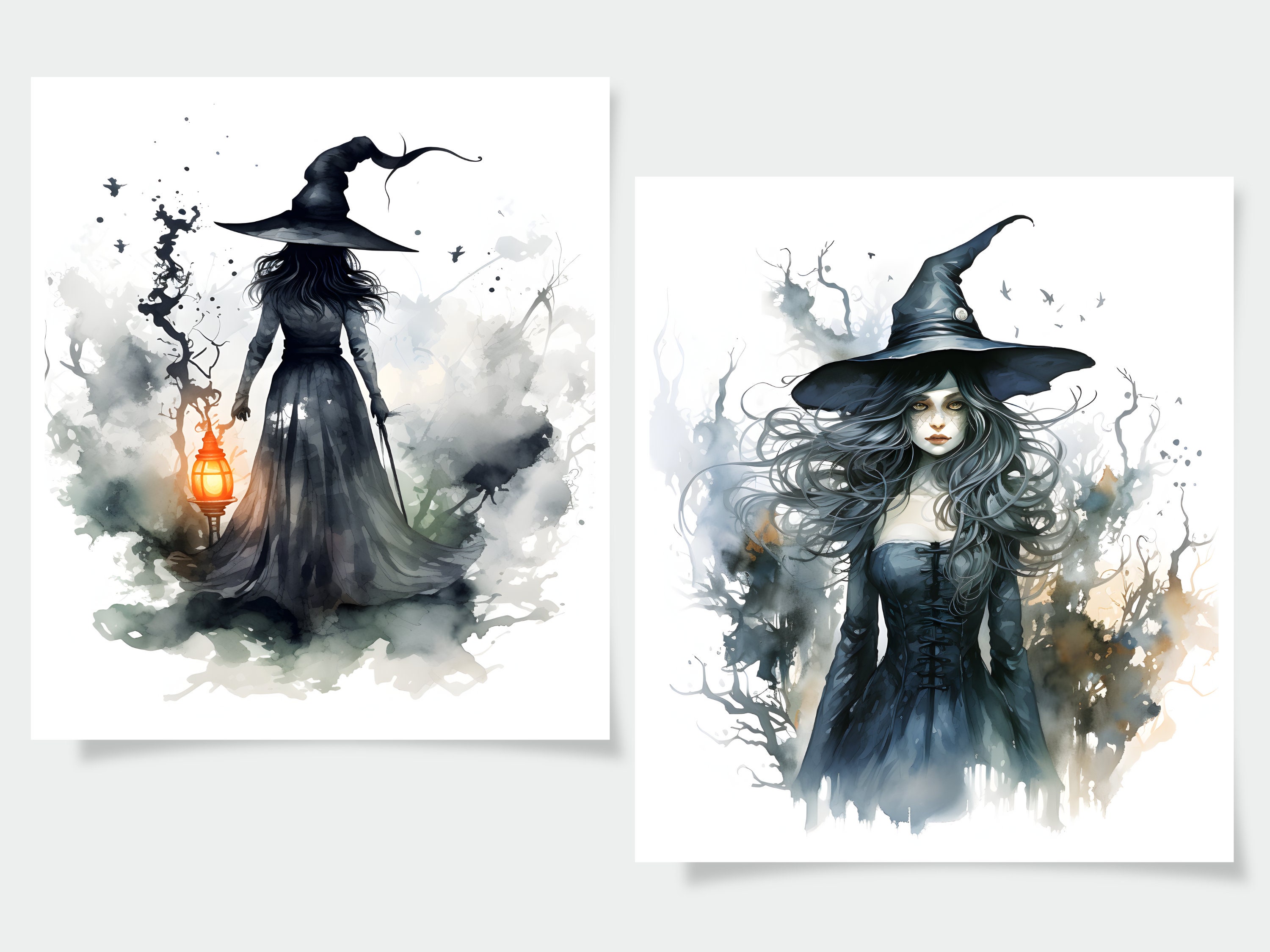 Watercolor Witch Clipart Smoky Shadow Dark Fantasy Witchy Aesthetics ...