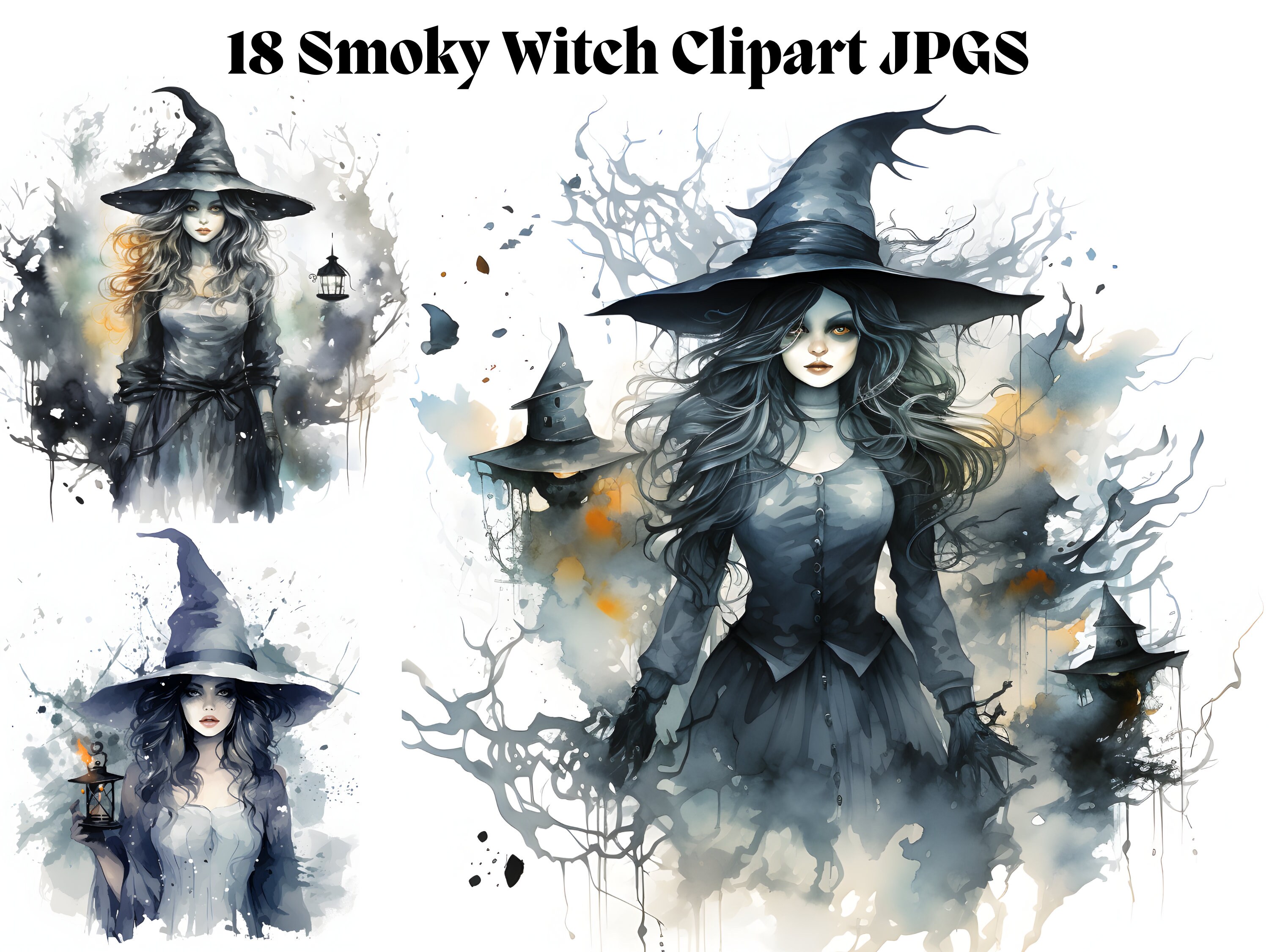 Watercolor Witch Clipart Smoky Shadow Dark Fantasy Witchy Aesthetics ...