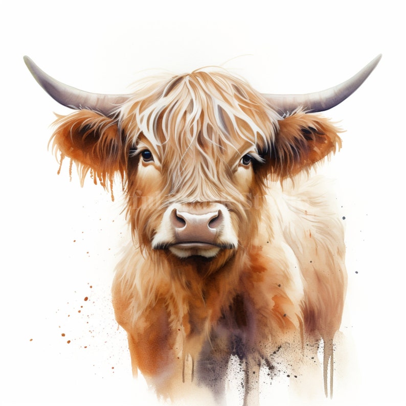 Watercolor Highland Cow Clipart - 12 High Quality Jpgs Digital Download ...