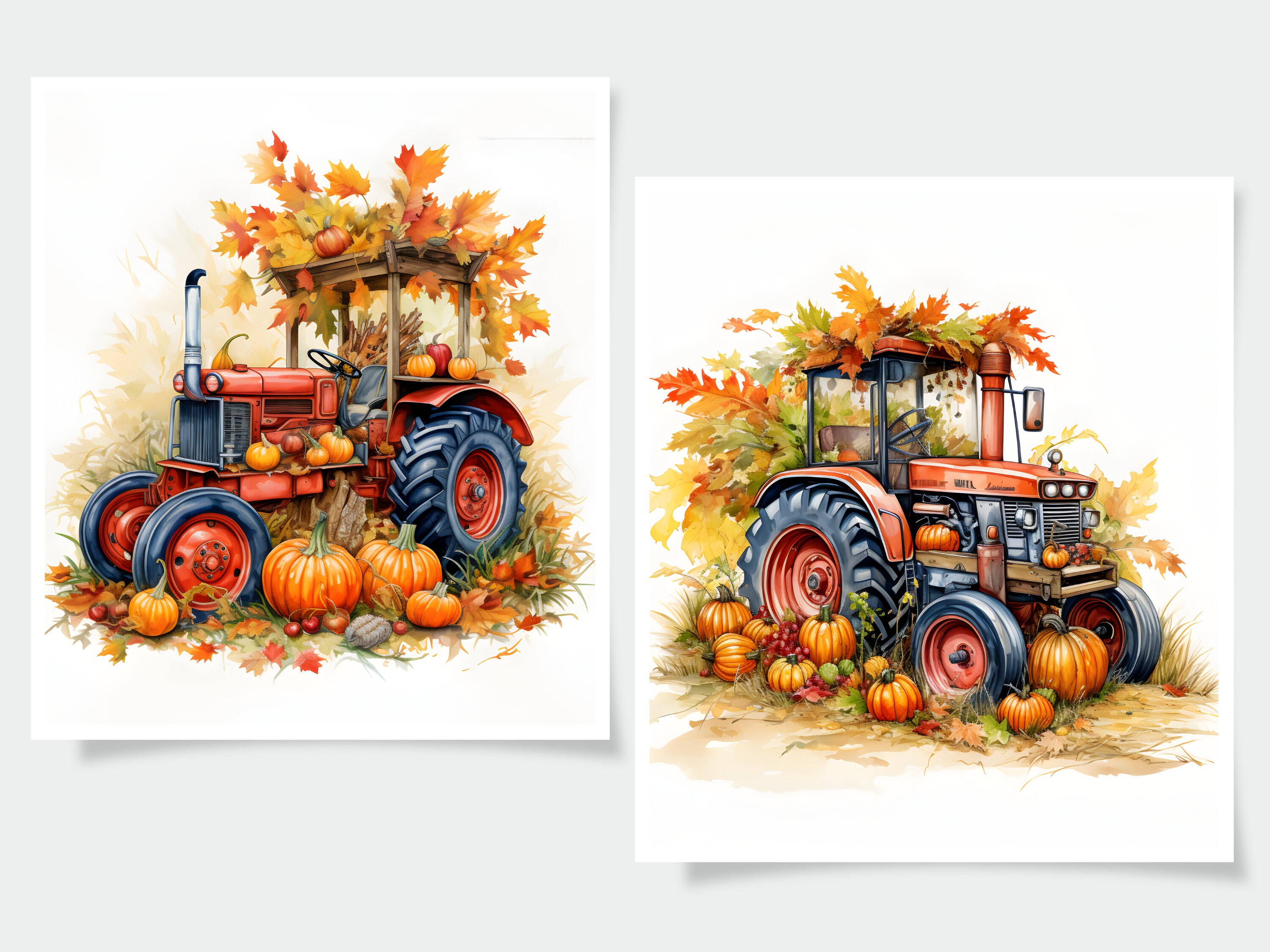 Fall Tractor Clipart John Deere Inspired Bulldozer Excavator Farm Leaf ...