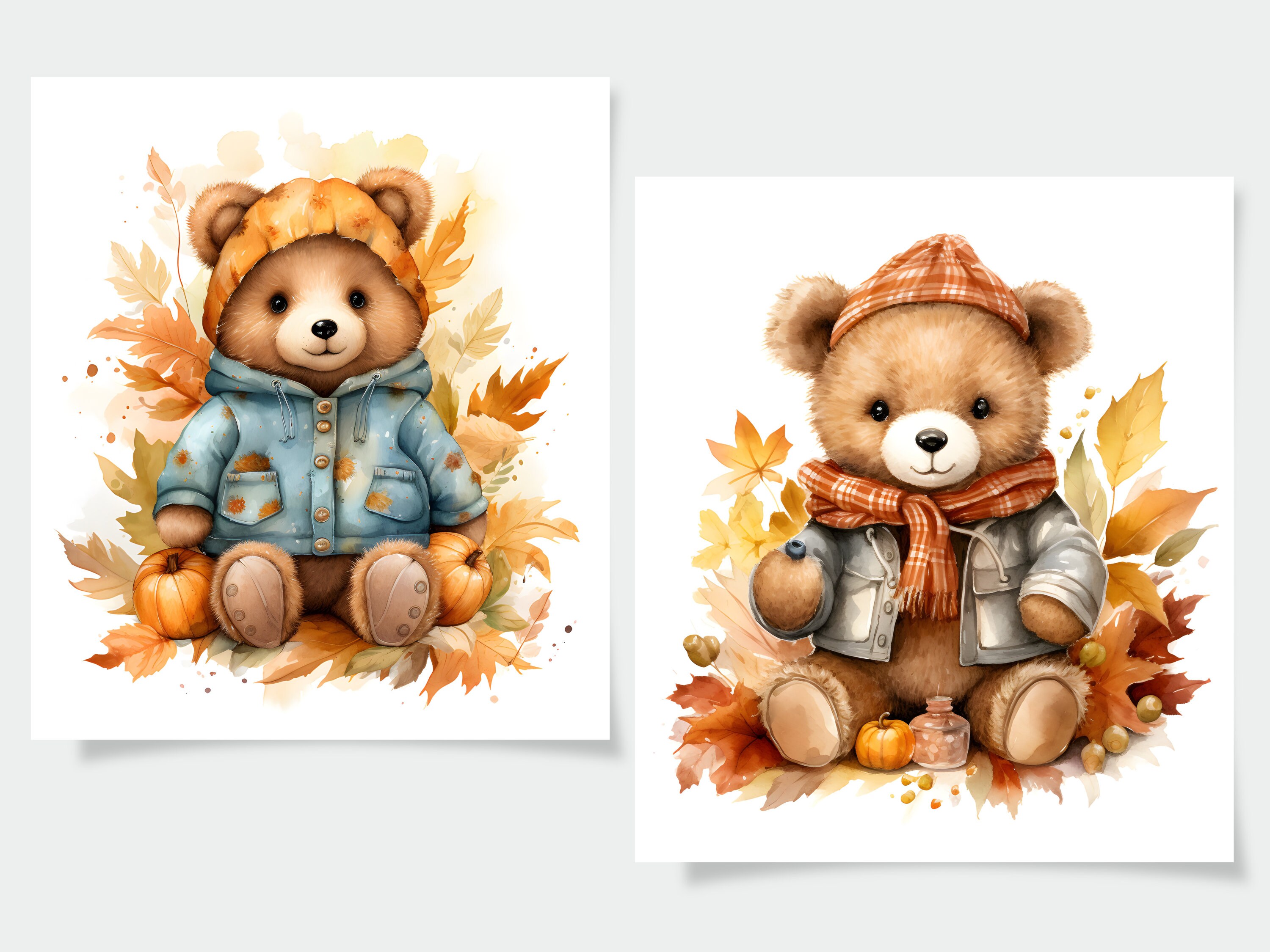 Autumn Teddy Bear Clipart Fall Teddy Cozy Sweater Hat Tea Cup Cute ...