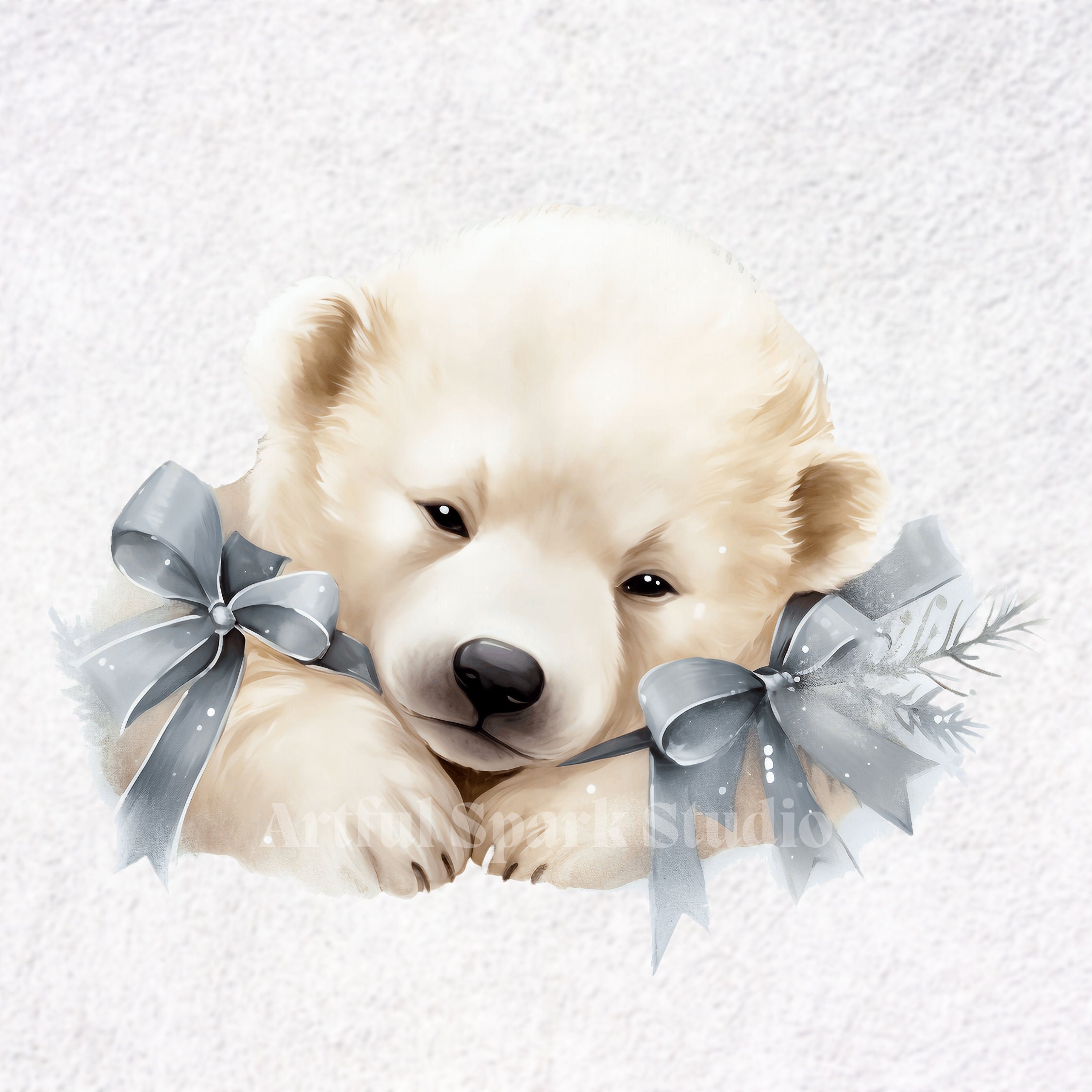 Christmas Sleeping Polar Bear Cub Clipart PNG Nursery Cute Bear Blue ...