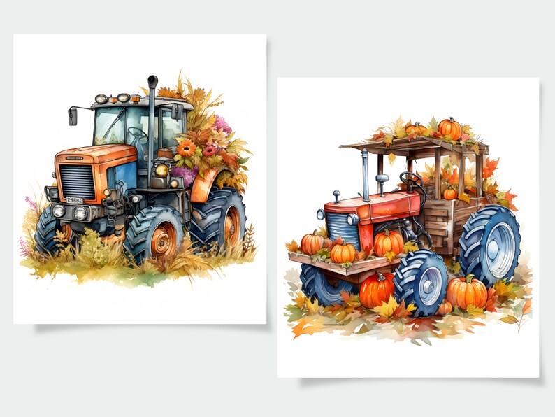 Fall Tractor Clipart John Deere Inspired Bulldozer Excavator Farm Leaf ...