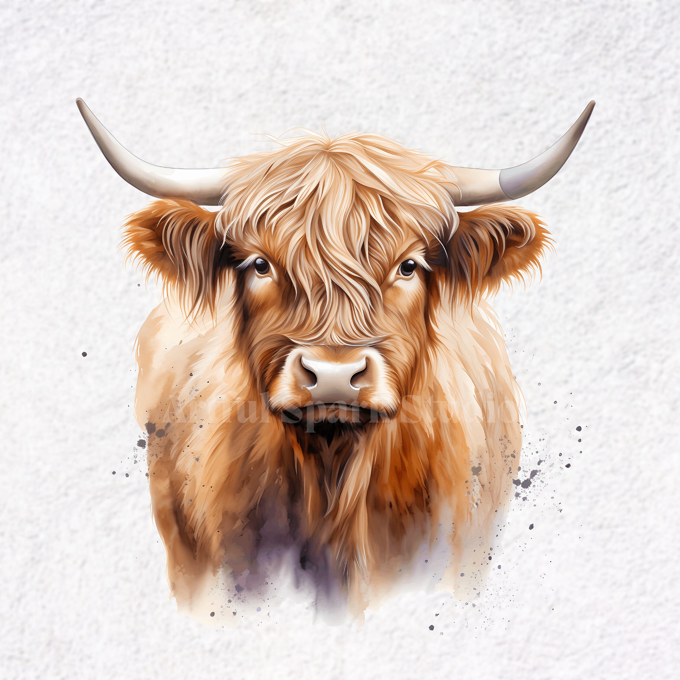 Watercolor Highland Cow Clipart PNG Cow in Grass Cute Farm Animal ...
