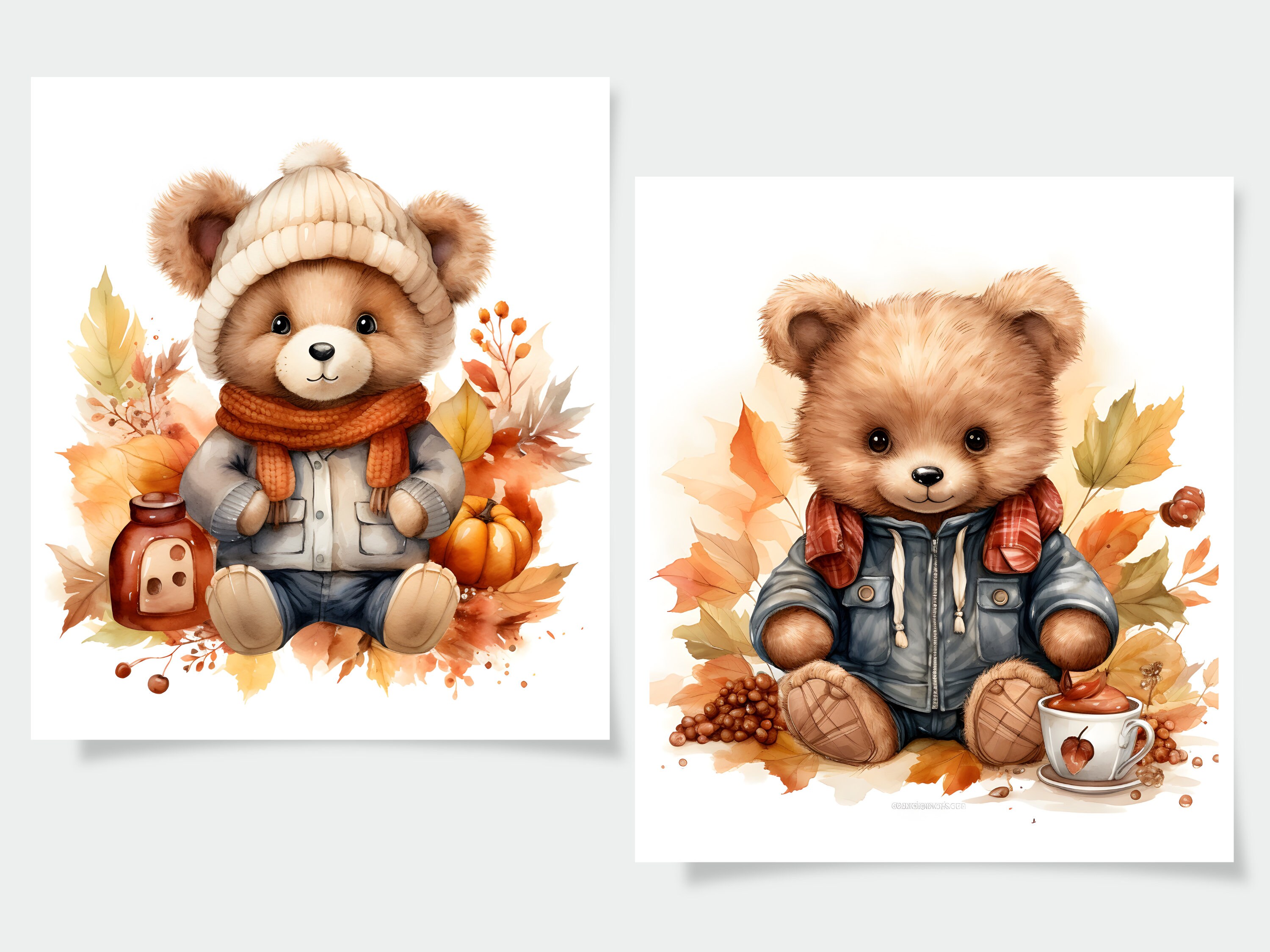 Autumn Teddy Bear Clipart Fall Teddy Cozy Sweater Hat Tea Cup Cute ...