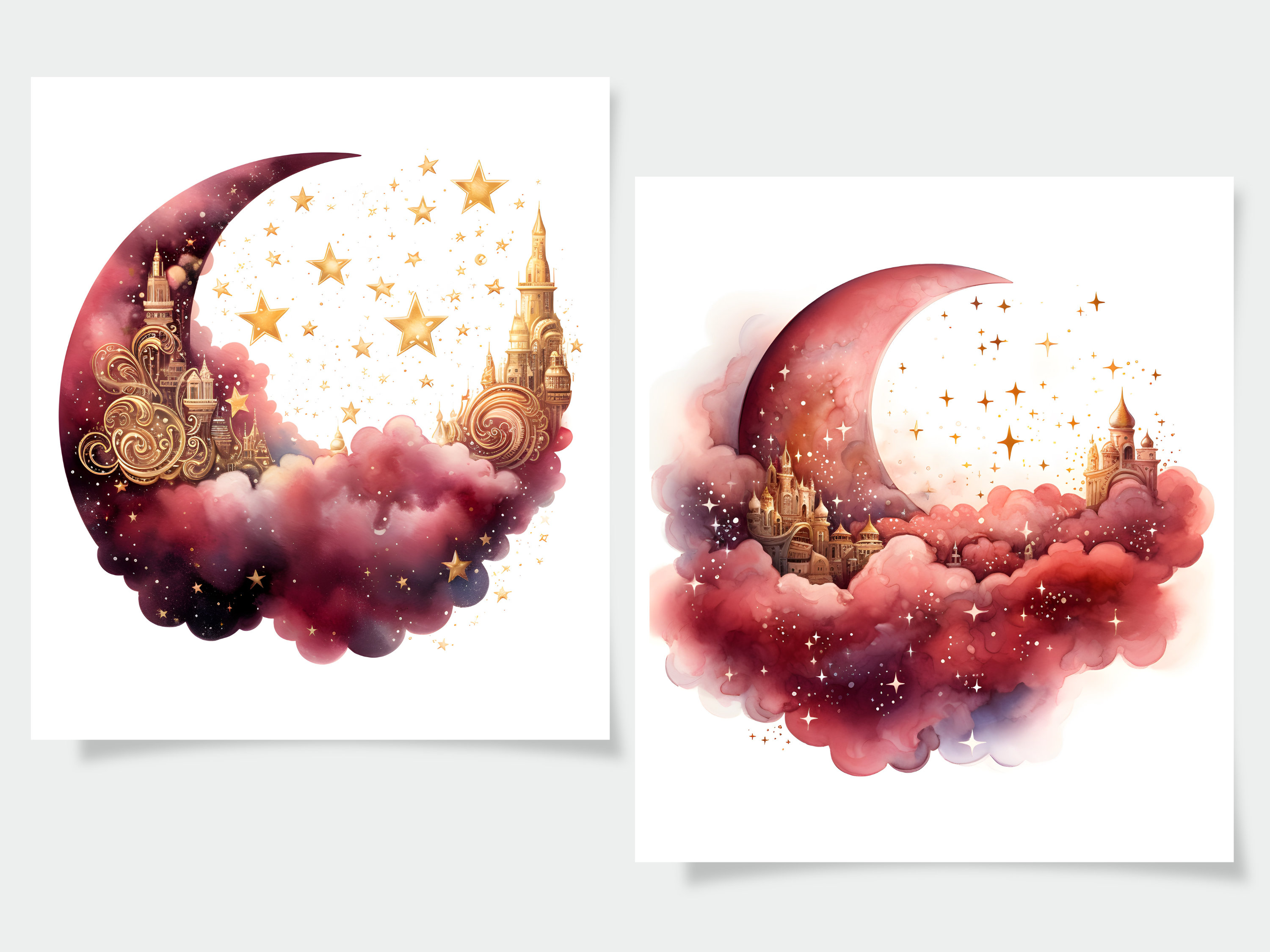 Celestial Clipart Dreamy Crescent Moon Stars Clouds Cute Boho - Etsy