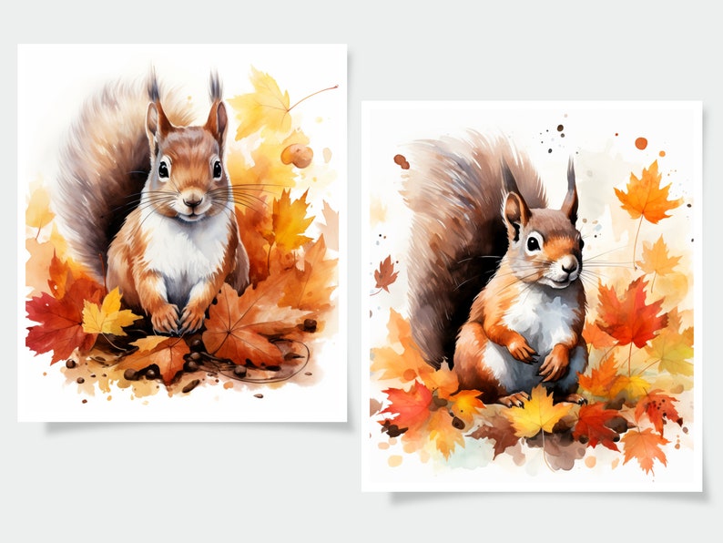 Watercolor Fall Squirrel Clipart - 14 Jpgs Autumn Leaves Cute Woodland ...