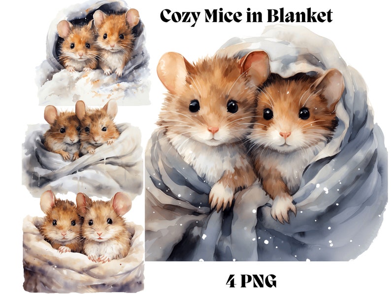 Cozy Mice Clipart PNG Graphic Cuddling in Warm Blanket Cute Mouse ...