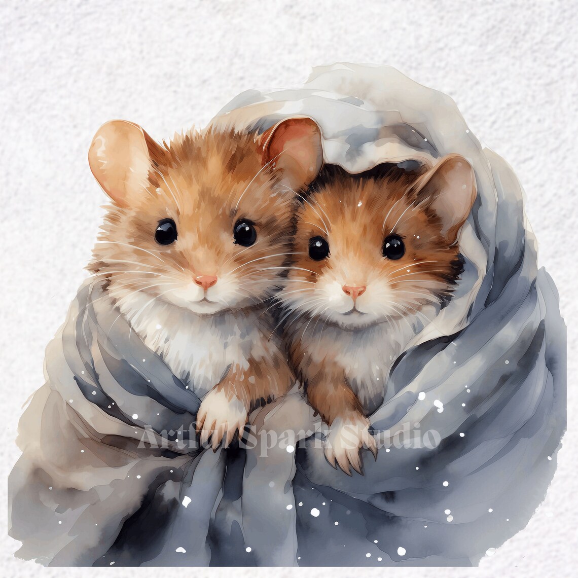 Cozy Mice Clipart PNG Graphic Cuddling in Warm Blanket Cute Mouse ...